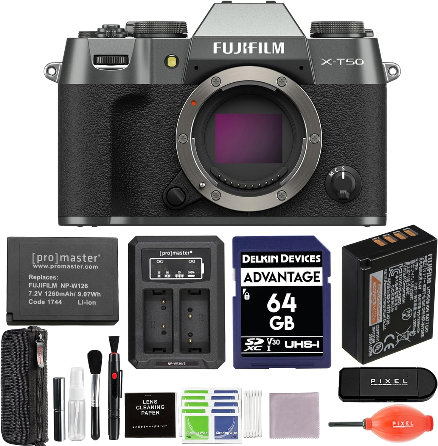 Fujifilm X-T50 Mirrorless Camera (Charcoal) Bundle with Extra Battery ...