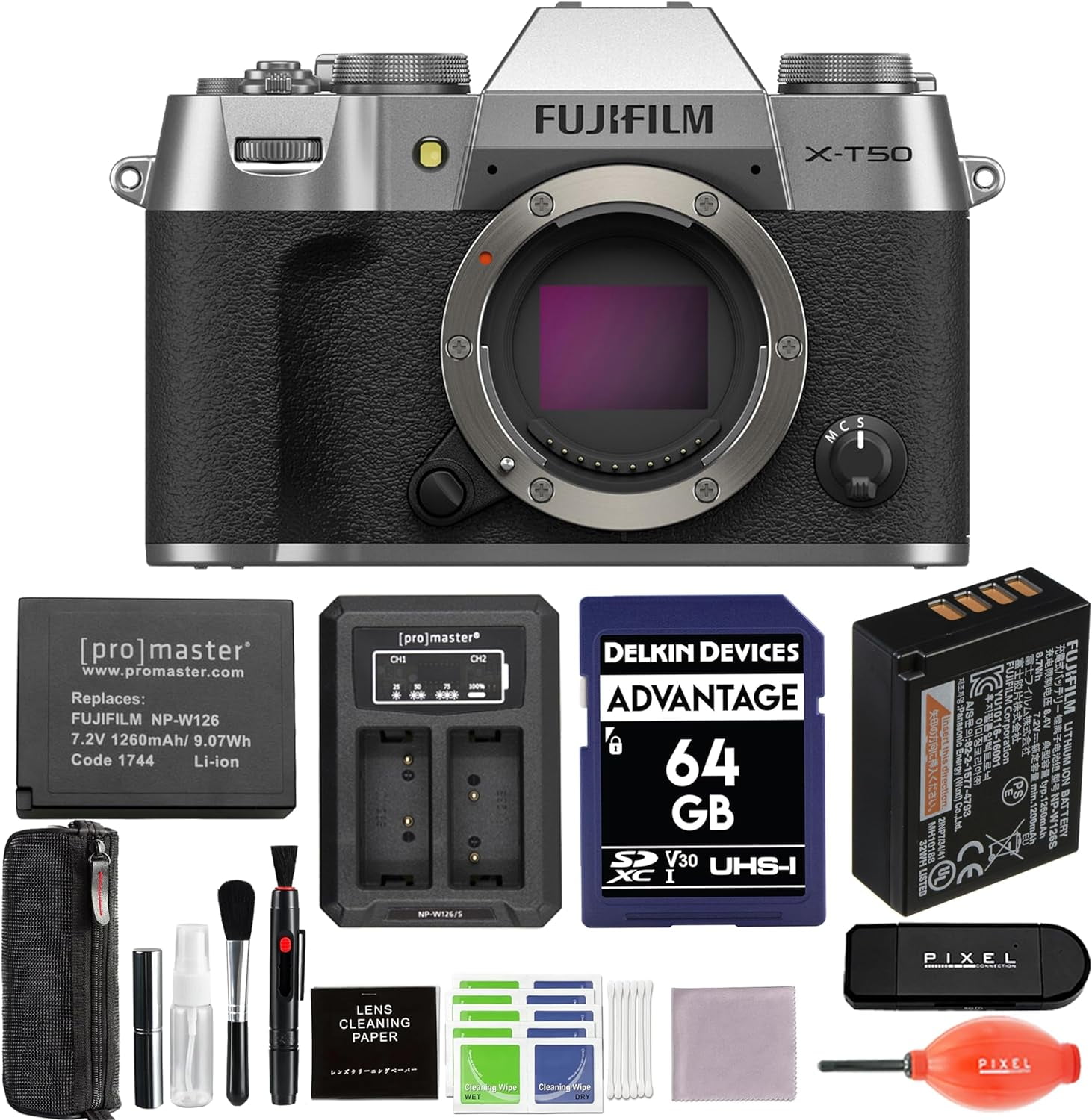 Fujifilm X-T50 Mirrorless Camera (Silver) Bundle with Extra Battery ...