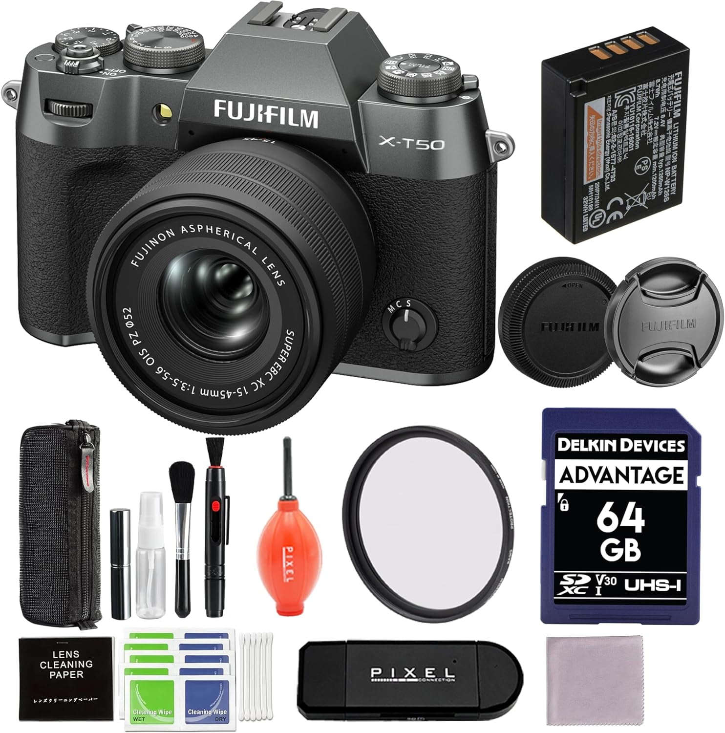 Fujifilm X-T50 Mirrorless Camera with 15-45mm Lens (Charcoal) Bundle with 52MM Protection Filter ...
