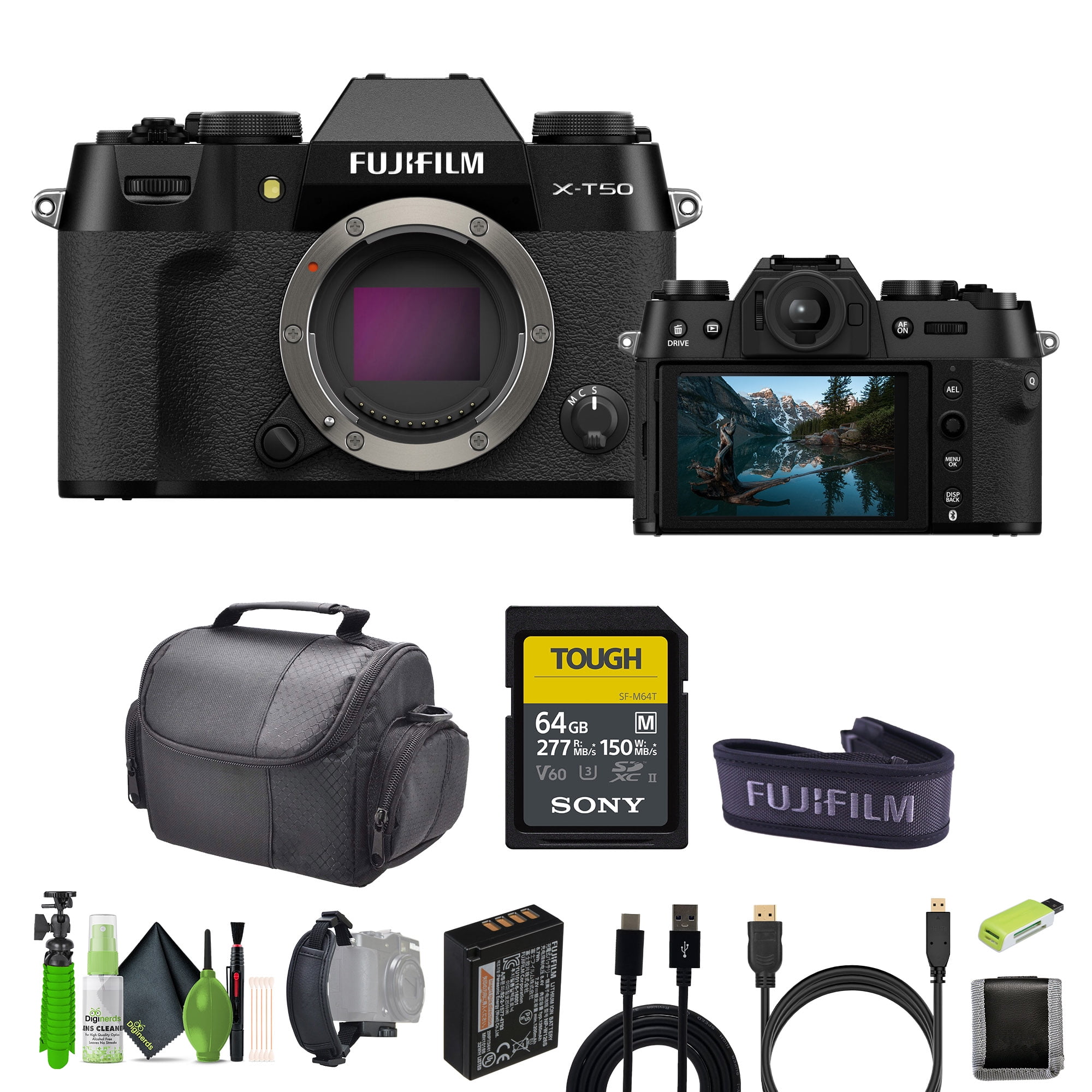 Fujifilm X-T50 Mirrorless Digital Camera Body Bundle with 64GB SF-M Tough UHS-II SDXC Memory ...