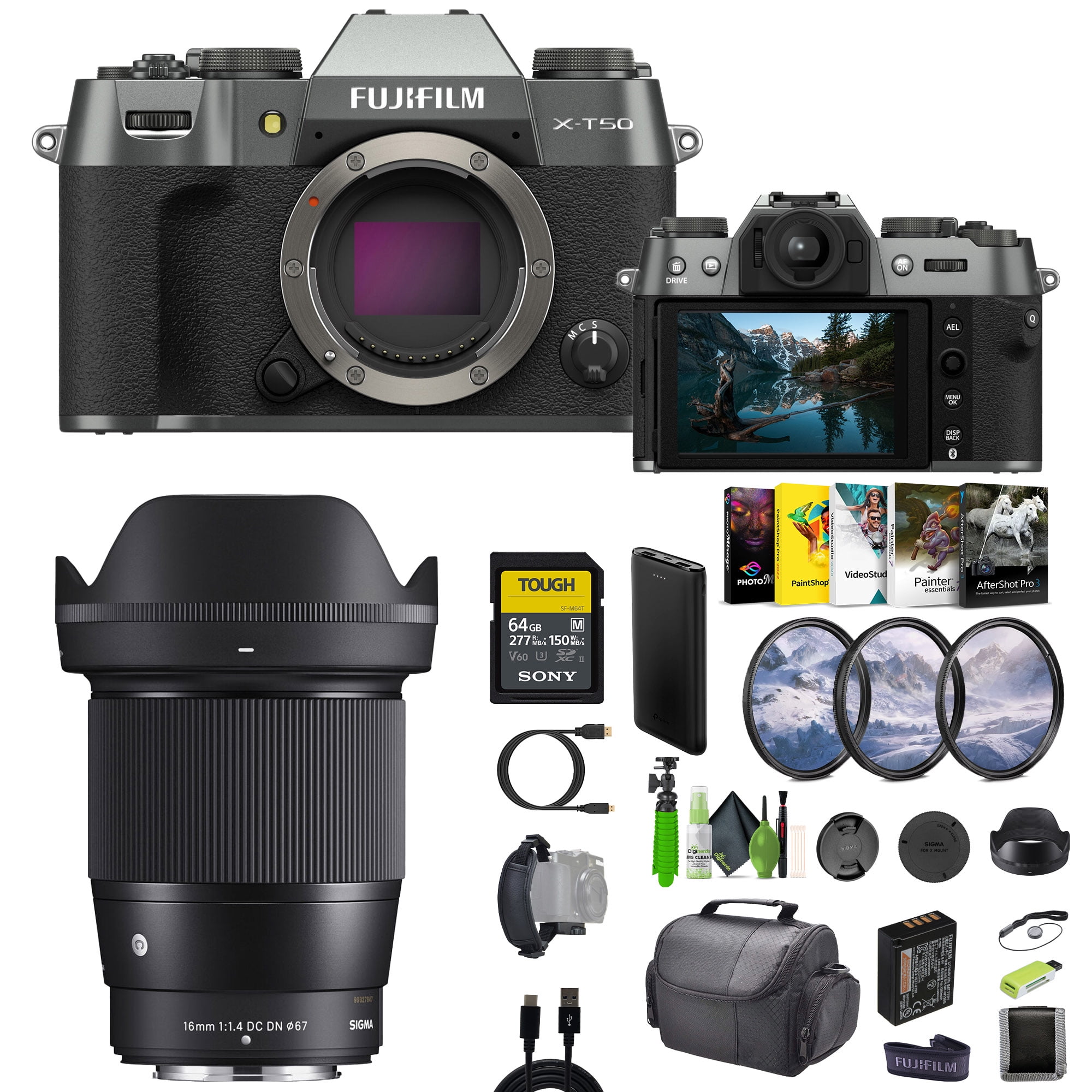Fujifilm X-T50 Mirrorless Digital Camera Body Bundle with Sigma 16mm F/1.4 DC DN Contemporary ...