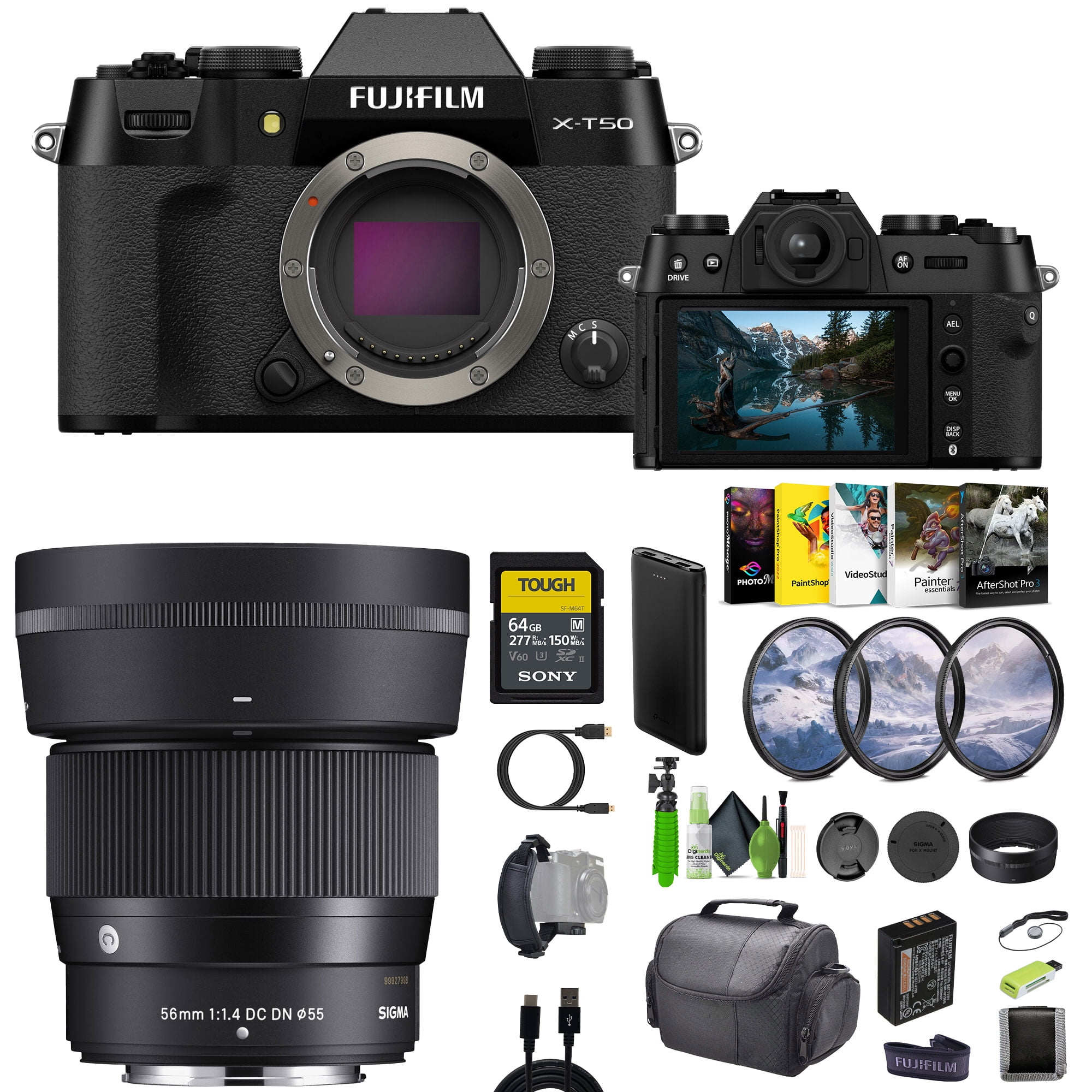 Fujifilm X-T50 Mirrorless Digital Camera Body Bundle With Sigma 56mm f/1.4 DC DN Contemporary ...