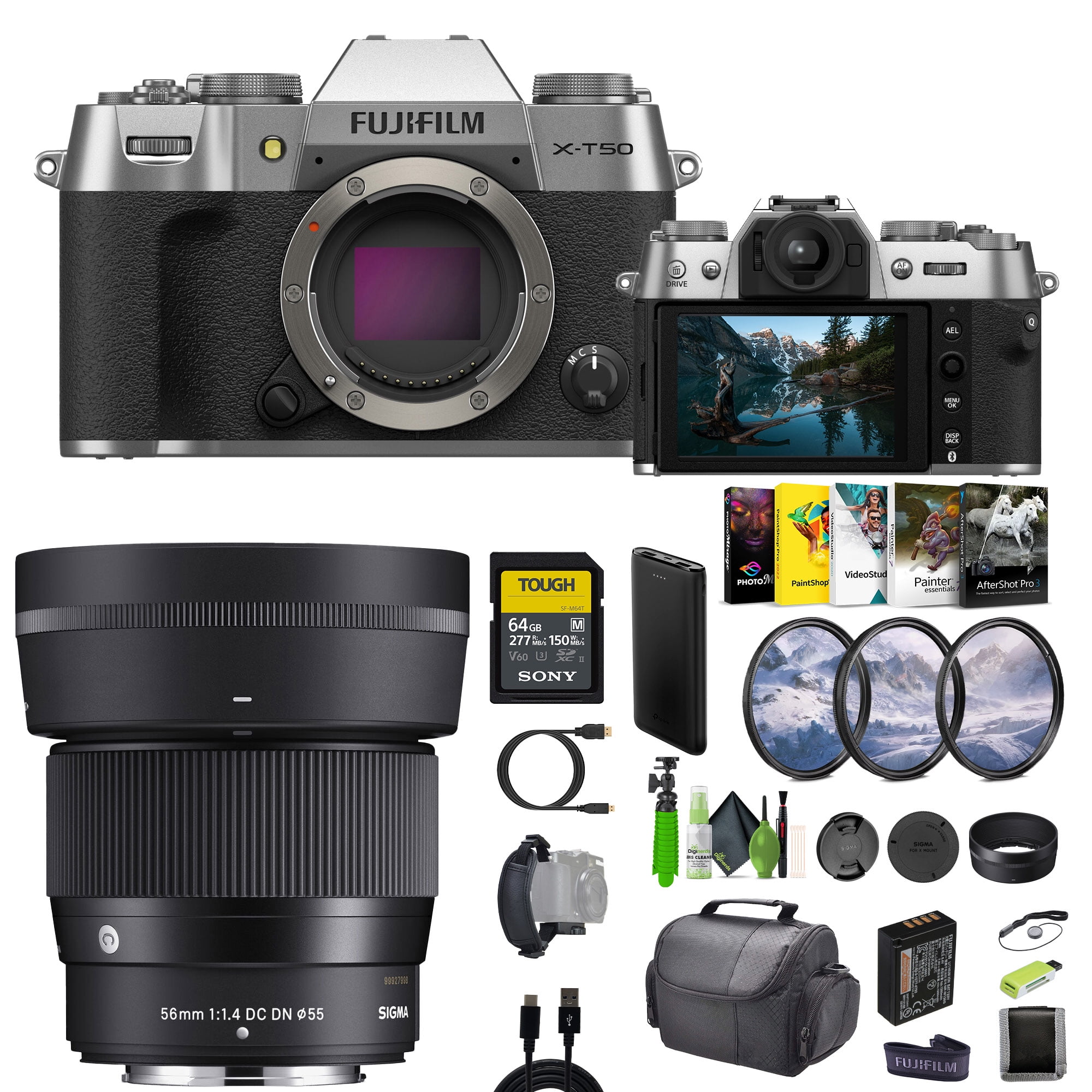 Fujifilm X-T50 Mirrorless Digital Camera Body Bundle With Sigma 56mm f/1.4 DC DN Contemporary ...