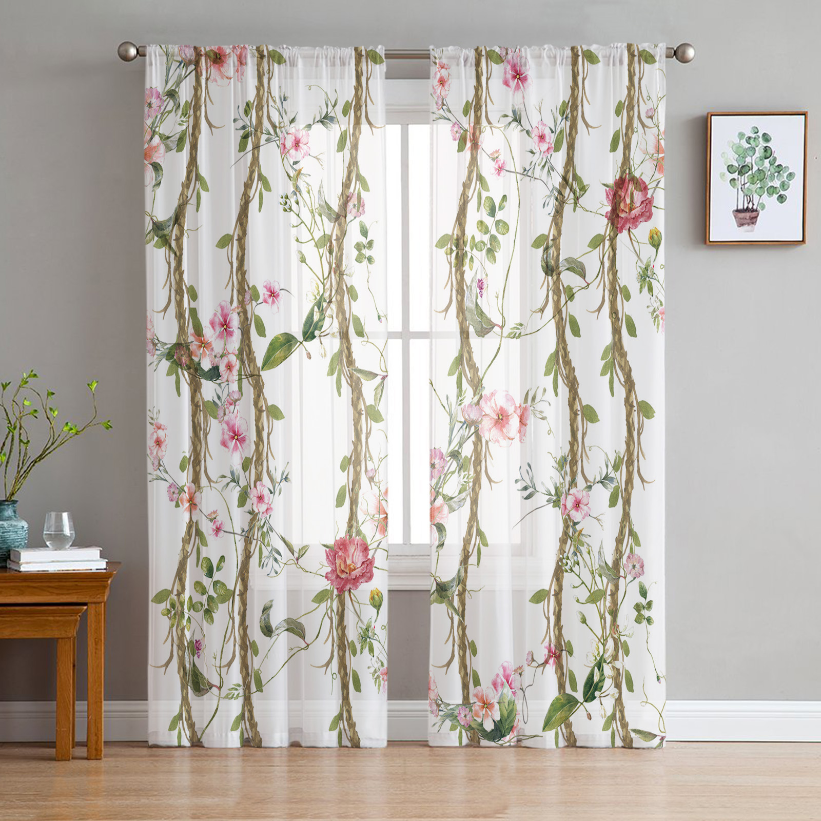 Fujiman Flower Bloom In Spring Tulle Curtains for Living Room Bedroom ...