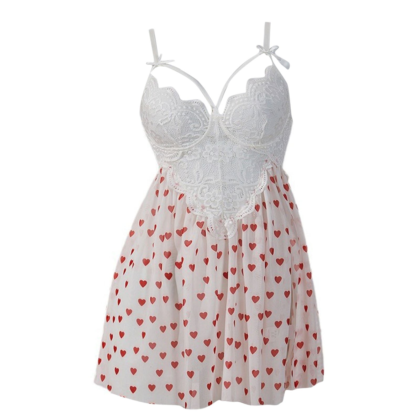 Fukaraa Cute Heart Print Sleepwear Set, Breathable Sheer Nightgown ...