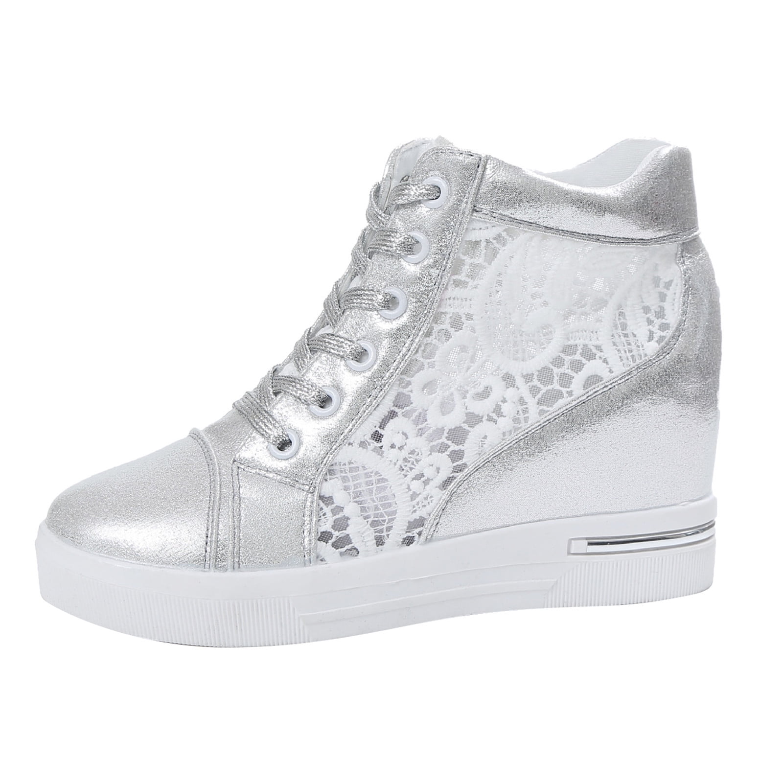 Fukaraa Hidden Heel Platform Sneakers Women's Lace-Up High Top Canvas ...