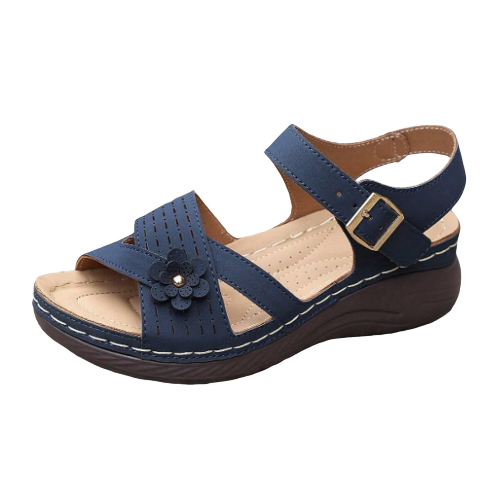 Fukaraa Women's Glitter Open Toe Sandals Low Heel Casual Shoes with ...