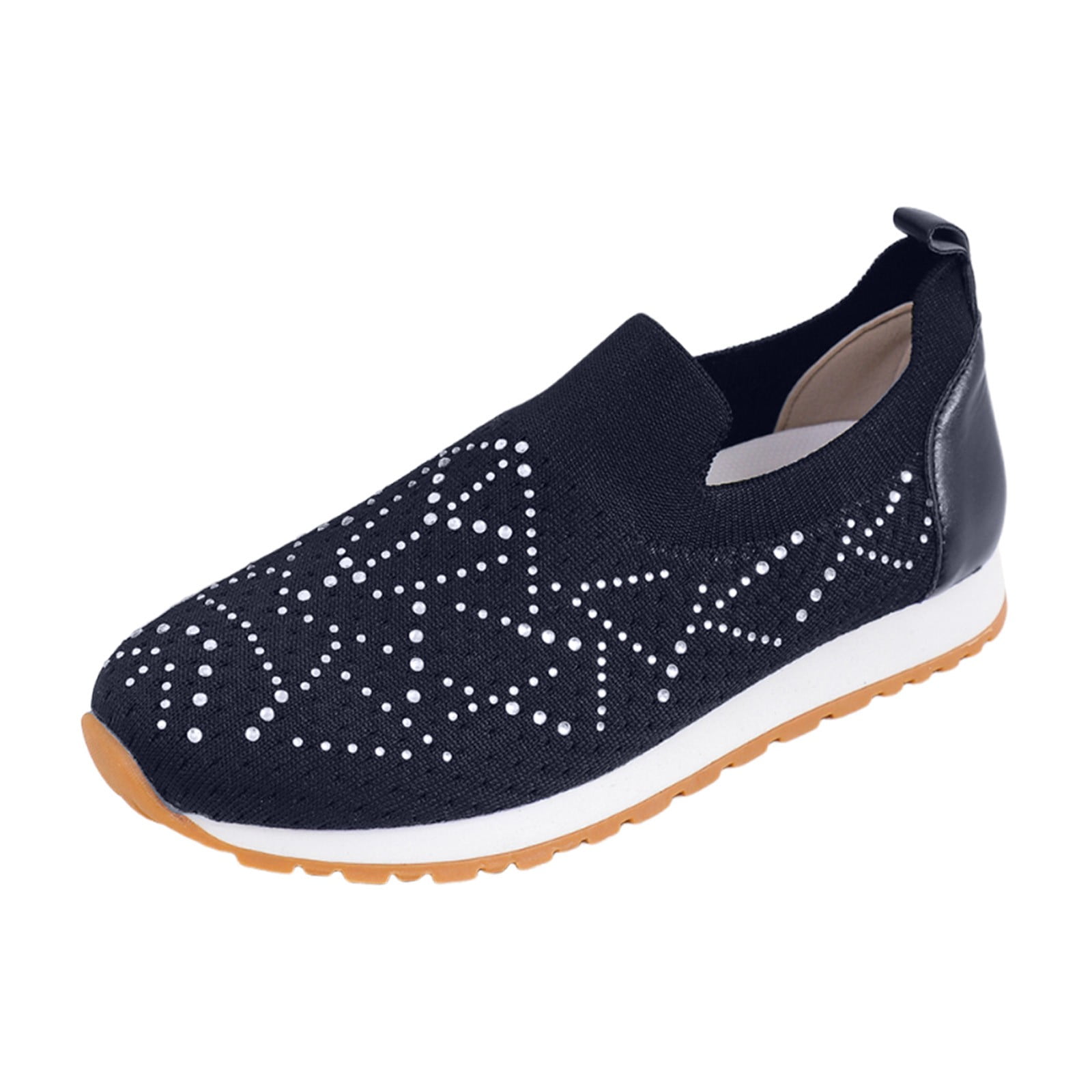 Fukaraa Women's Mesh Walking Shoes Rhinestone Glitter Slip On Ballroom ...