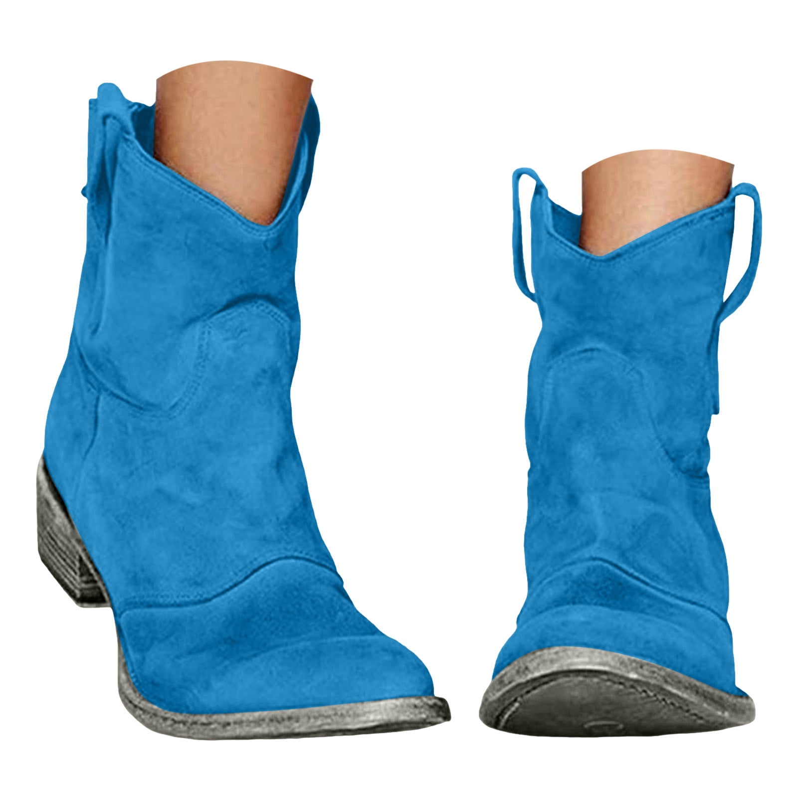 Fukaraa Womens Mid Calf Boot Fashion Wide Calf Flat Heel Boots Round Toe Back Zipper Boot