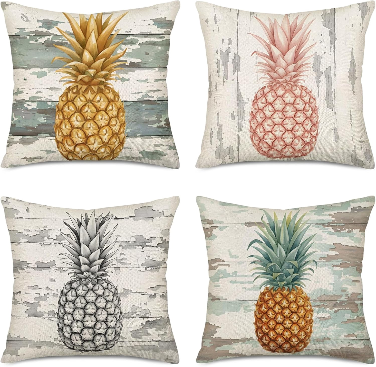 Fukeen Summer Tropical Pineapple Decorative Pillow Covers Retro Wood ...