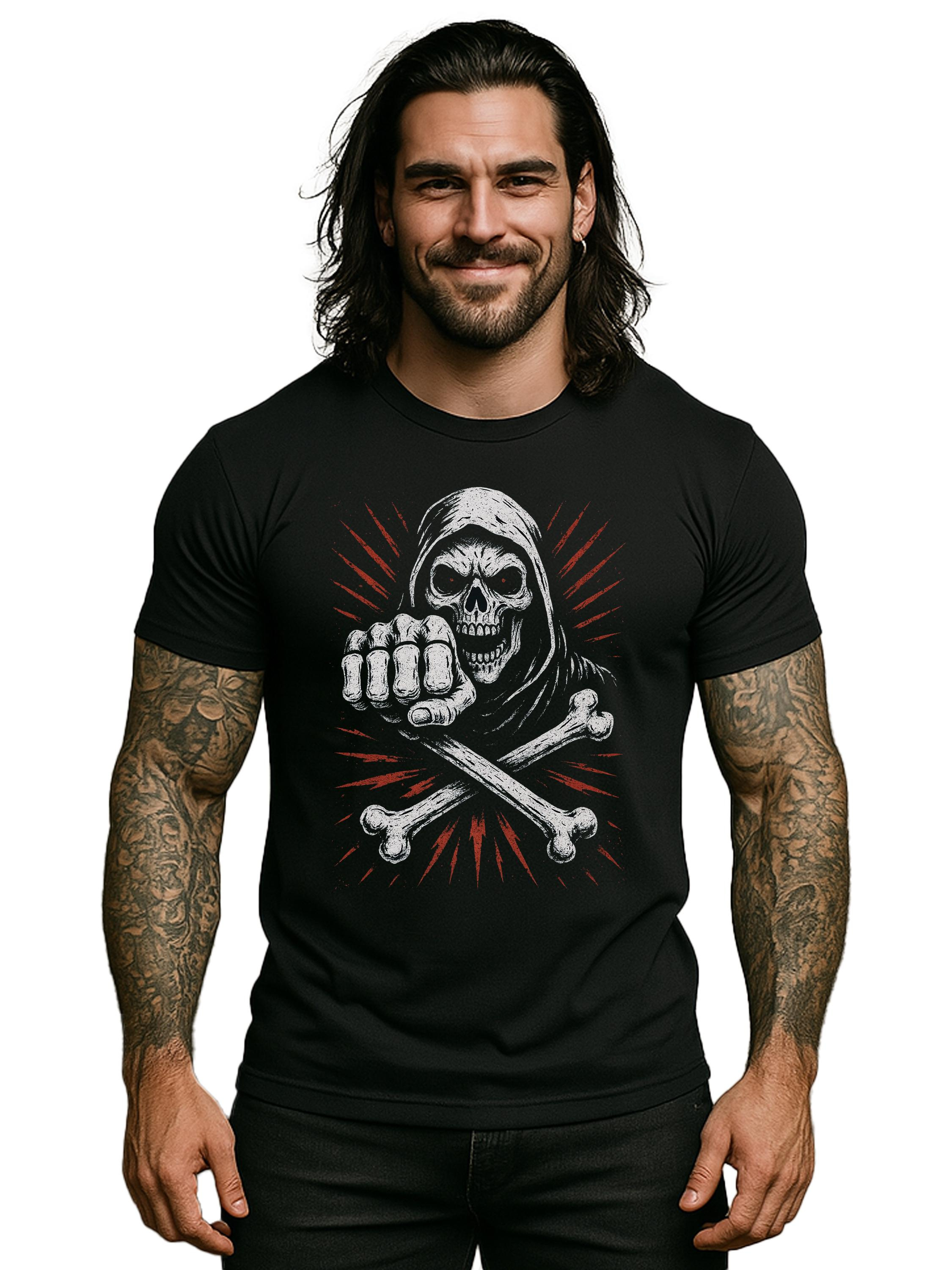 Fukika Reaper Fist Skeleton Skull T-Shirt , Grim Reaper Punch Tee ...