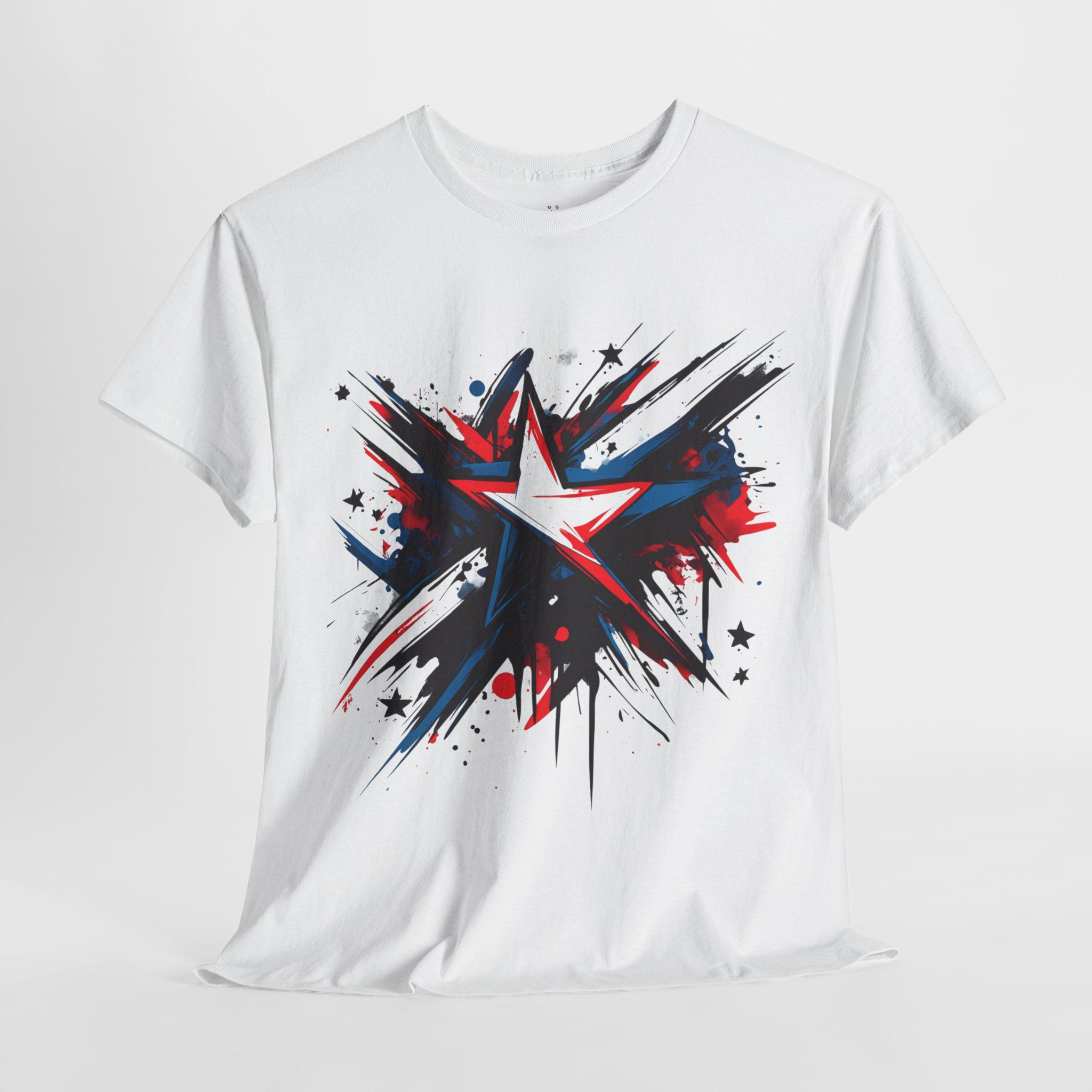 Fukika Starburst T-Shirt, Red White Blue Graffiti Star Tee, Urban ...