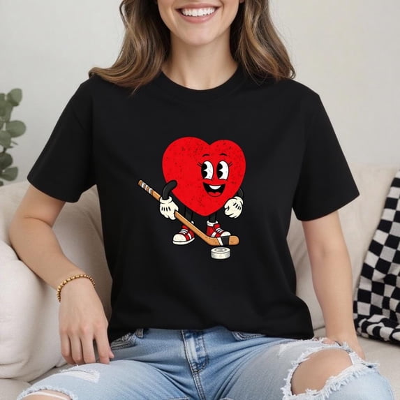 Fukika Valentine Hockey Heart T-shirt, Cute Retro Hockey Lover Gift ...