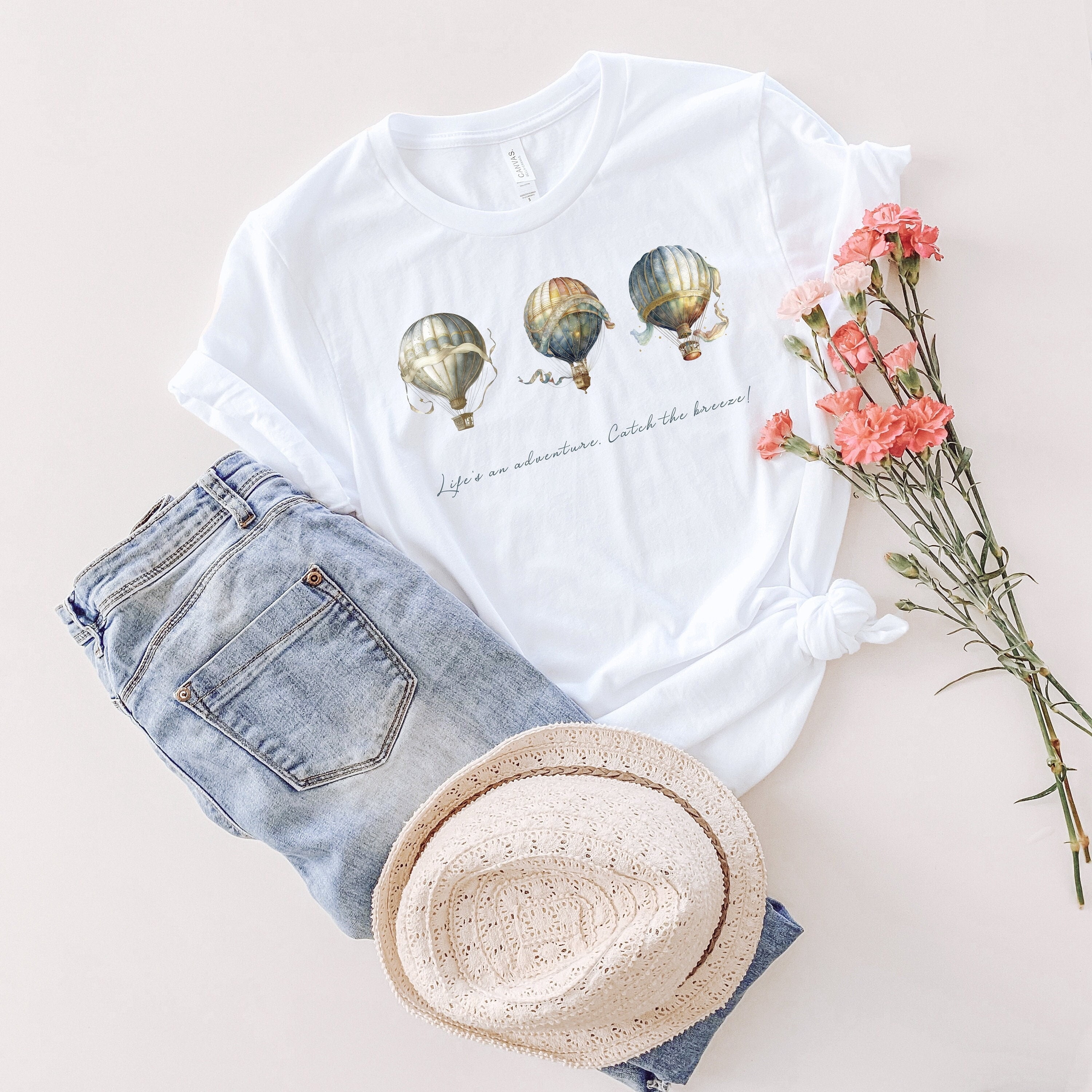 Fukika Vintage Hot Air Balloon T-Shirt, Watercolor Art Print Tee ...