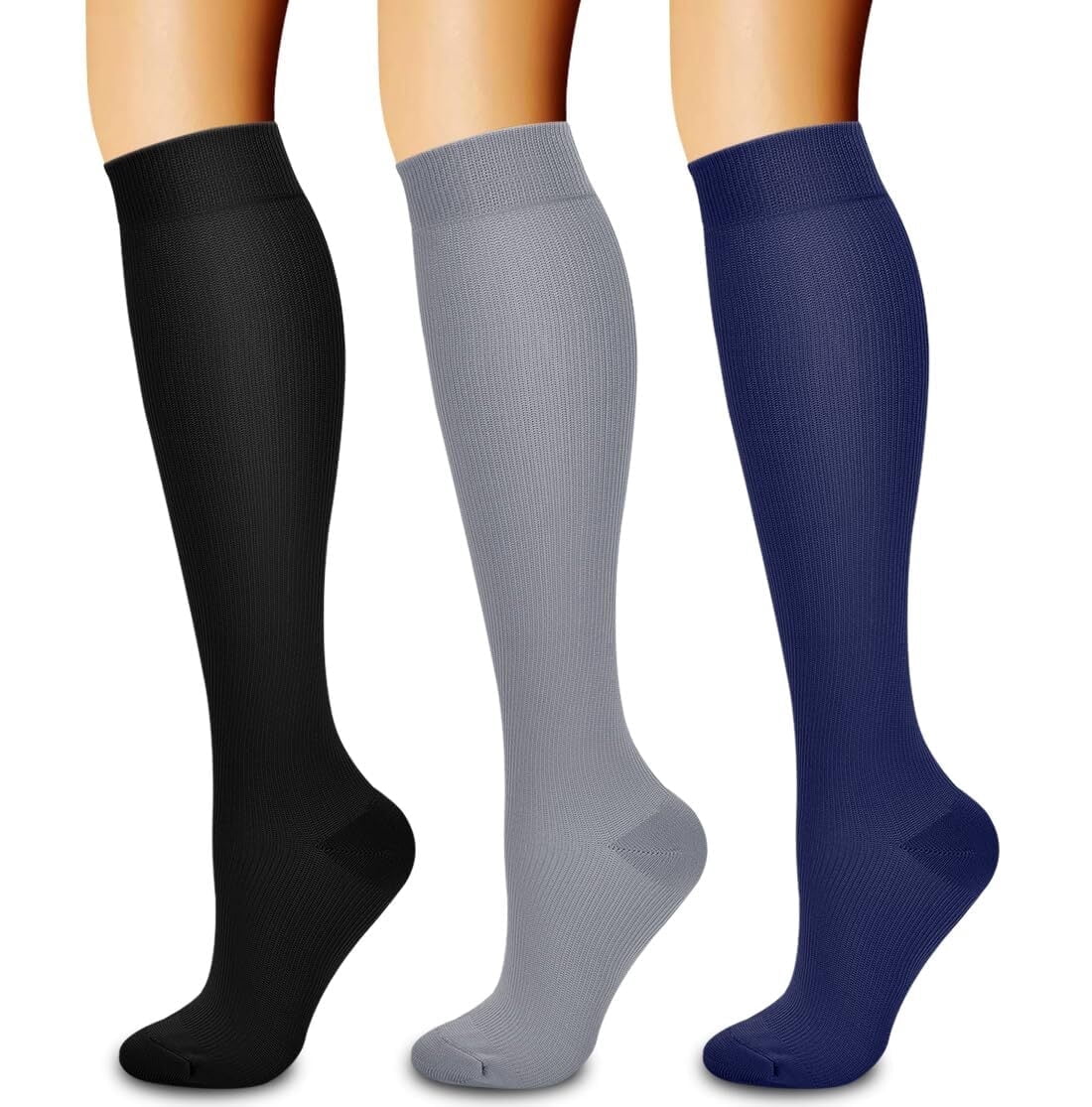 Fuklindy 3 Pairs Medical Sport Compression Socks - 15-20mmhg Graduated ...