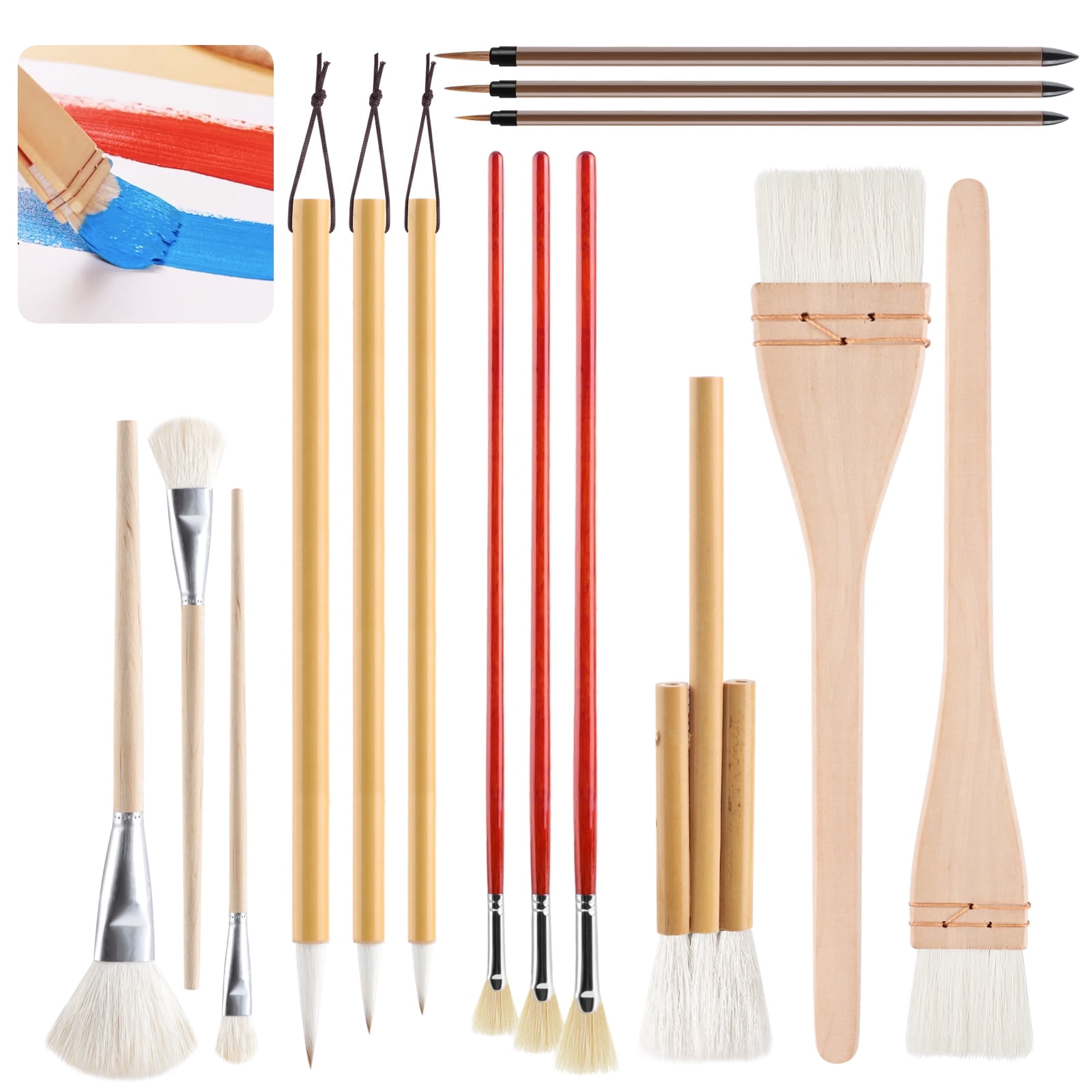 Fukushima 15pcs Pottery Glaze Brushes, Ceramic Brushes Set Wood Bamboo ...