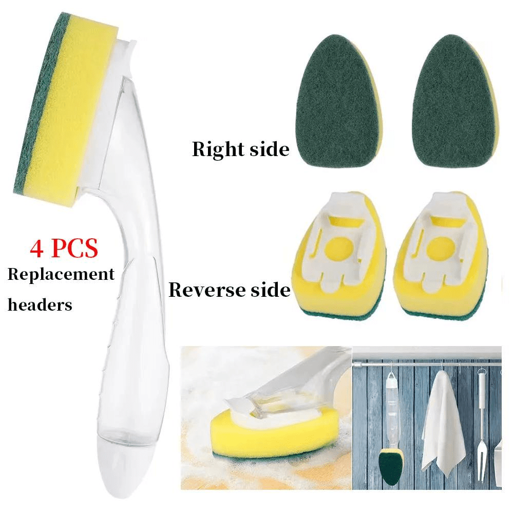 FulanDe Dishwand Refill, 1 Wand & 4 Sponge Heads, Non-Scratch Kitchen ...