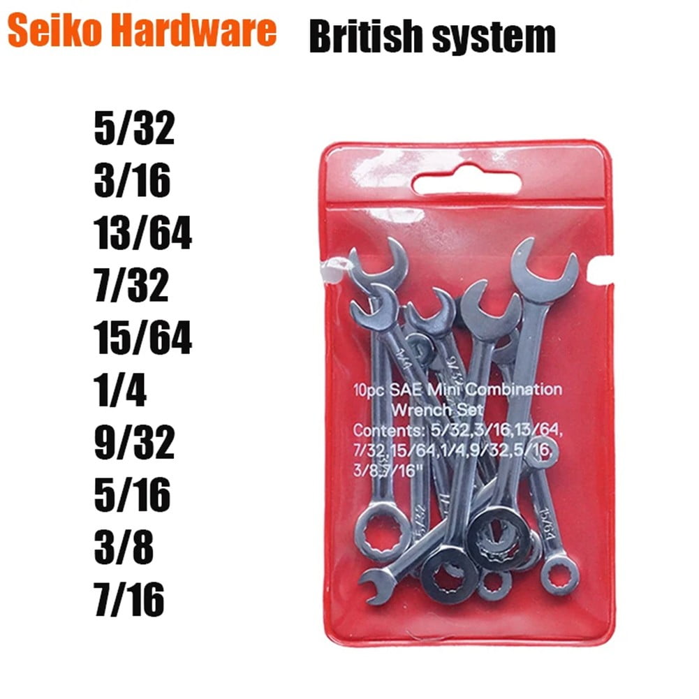 Fule 10pcs Mini Spanner Wrenches Set Hand Tool Key Ring Spanner British ...