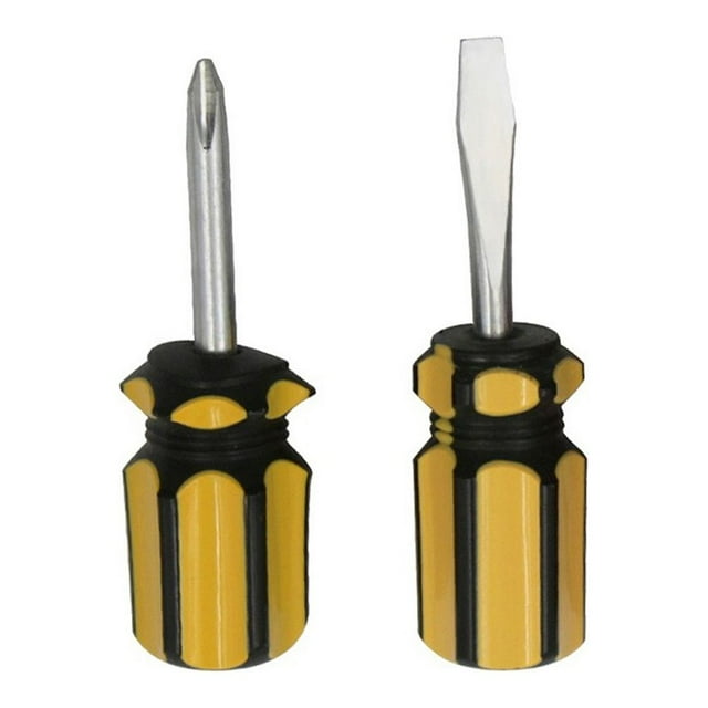 Fule 2pcs Small Handle Stubby Screwdriver Set 6mm Flat Head and Slotted ...