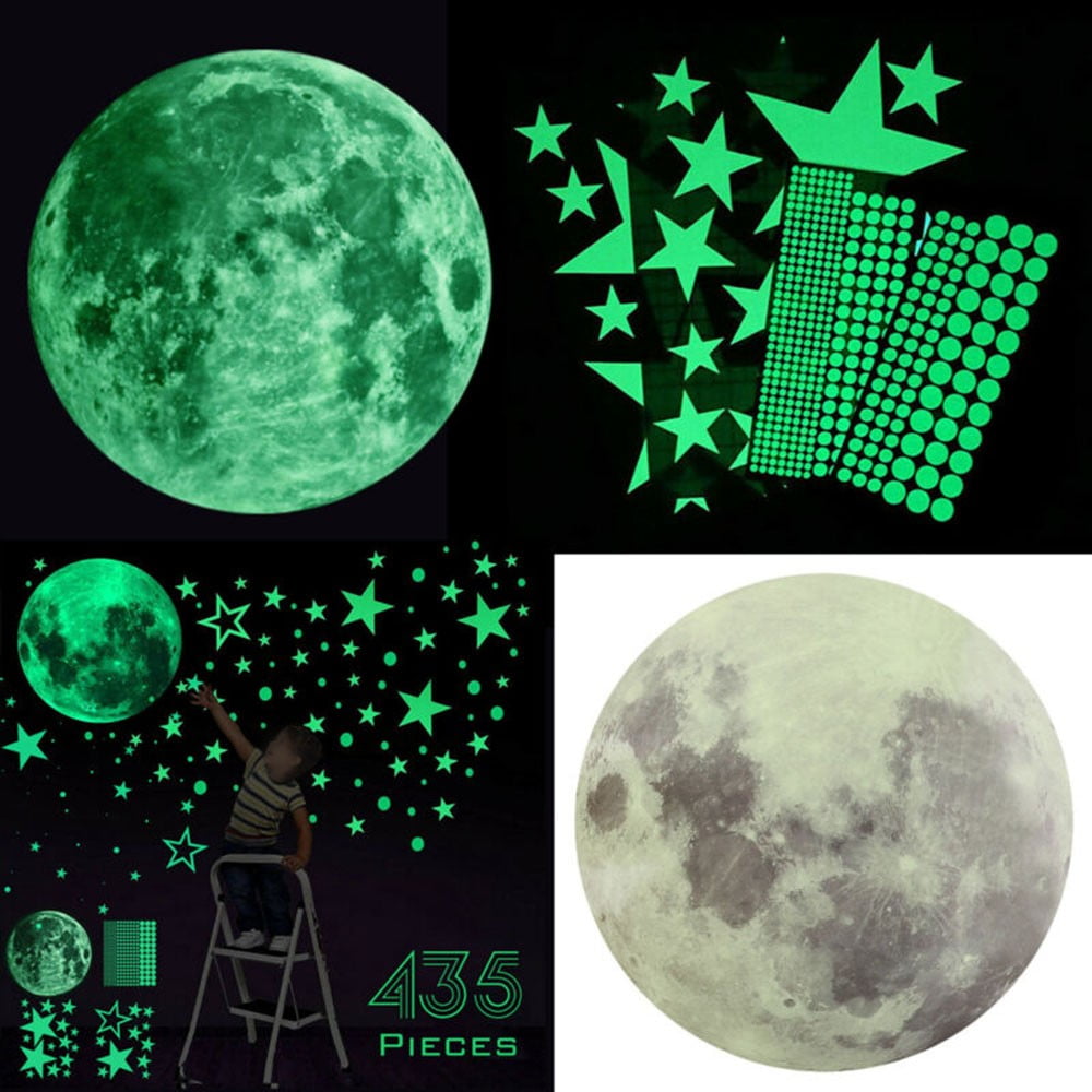 Fule 435Pcs Wall Stickers, Glow In The Dark Luminous Stars & Moon ...