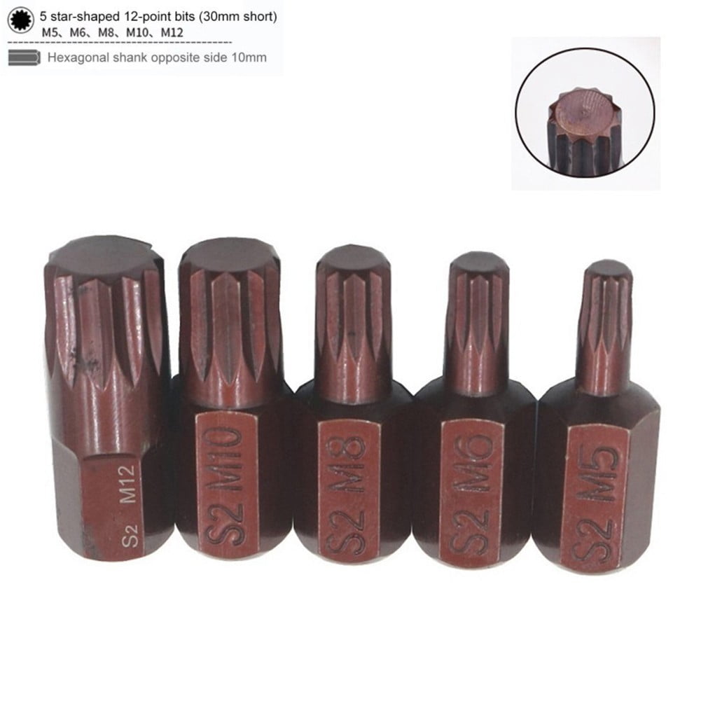 Fule 5pcs M5-M12 30mm Star Screwdriver Bit 10mm Hex Shank For Impact ...
