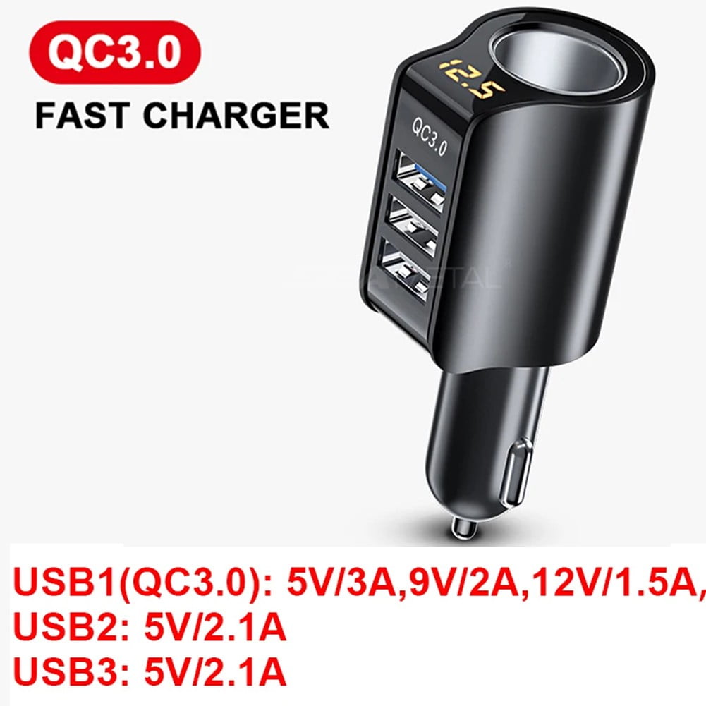 Fule For QC3.0 Fast Charging Car Charger Adapter Power Plug 3 USB Ports ...
