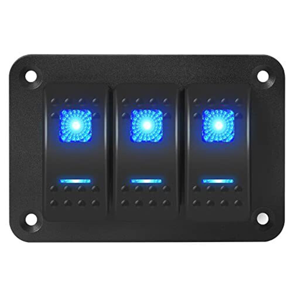 Fule Marine Switch Panel Waterproof 12V 3 Gang Rocker Switch Panel Blue ...