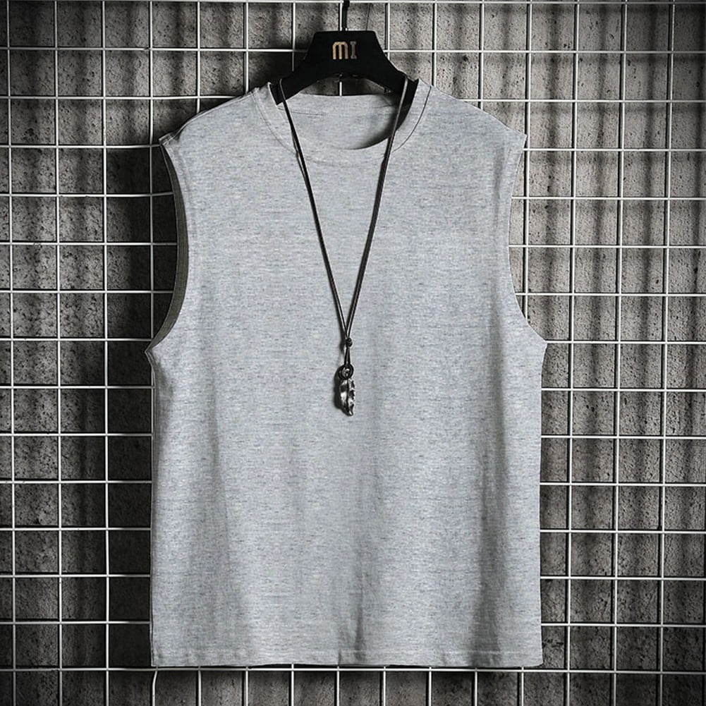 Fule Mens Sleeveless Muscle Tee Solid Blank Tank T Shirt Hot Summer Gym ...