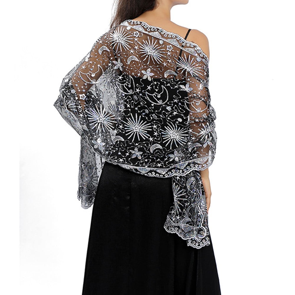 Fule Sequin Glitter Beaded Shawl Scarf Wrap Formal Evening Party Prom ...