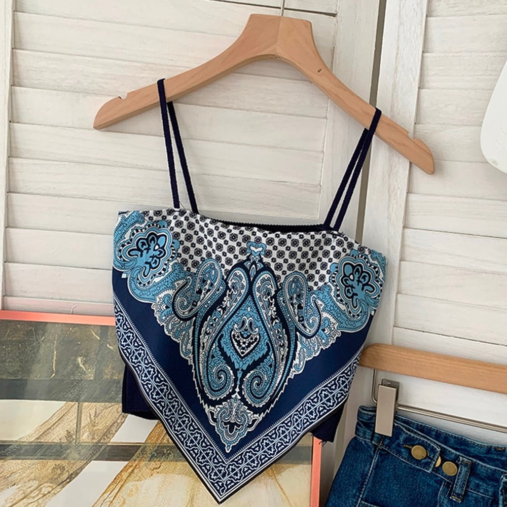 Fule Women Satin Tie Back Knot Spaghetti Straps Cami Tube Crop Top ...