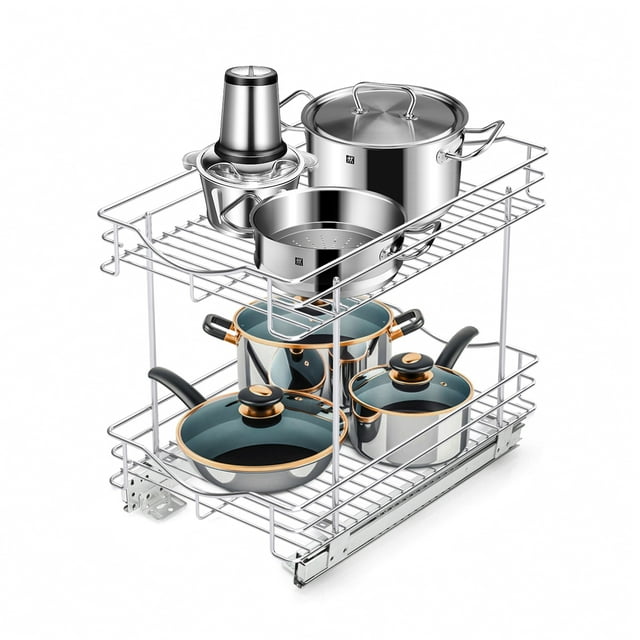 Fulgente 11"W x 18"D x 15.12''H 2-Tier Wire Pull Out Cabinet Drawer ...