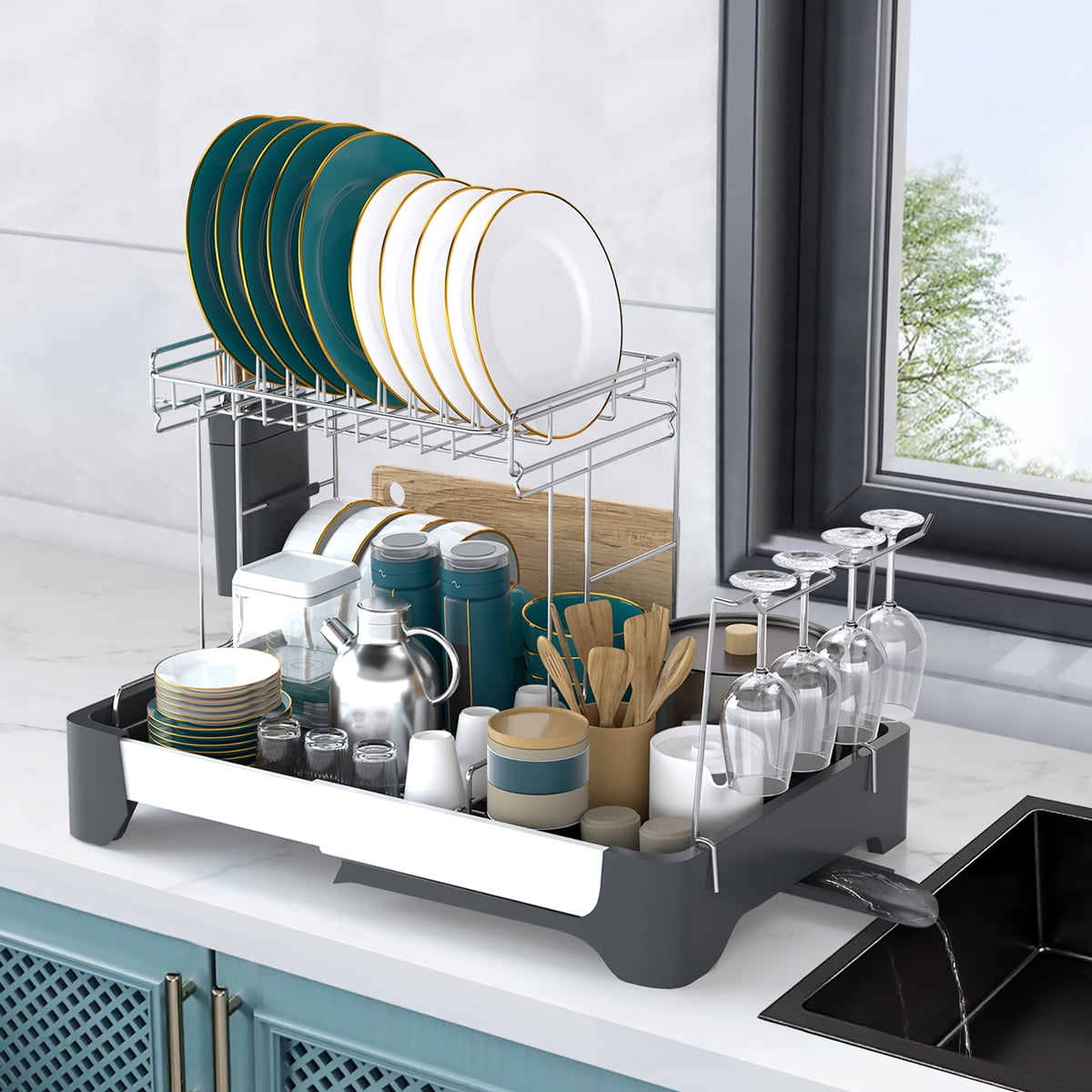 Fulgente 2 Tier Dish Racks for Kitchen Counter, Large Stainless Steel ...