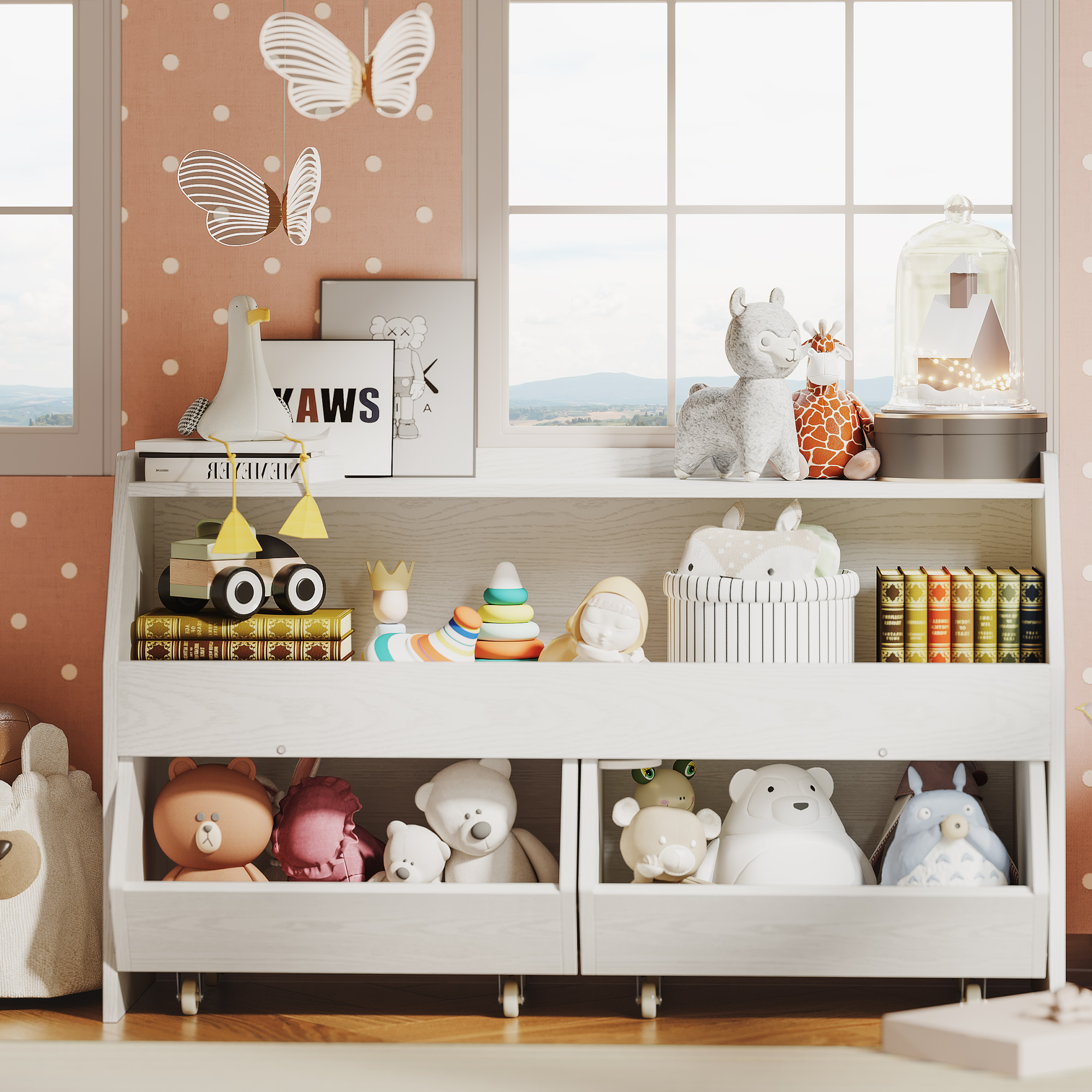 Fulhope Kids Toy Storage Organizer, Toy Box with Wheels, Bookshelf and ...