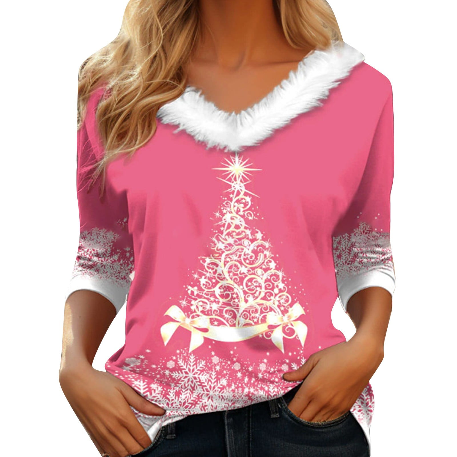 Fulijie Christmas V-Neck Christmas Clothes for Women, Merry and Bright ...