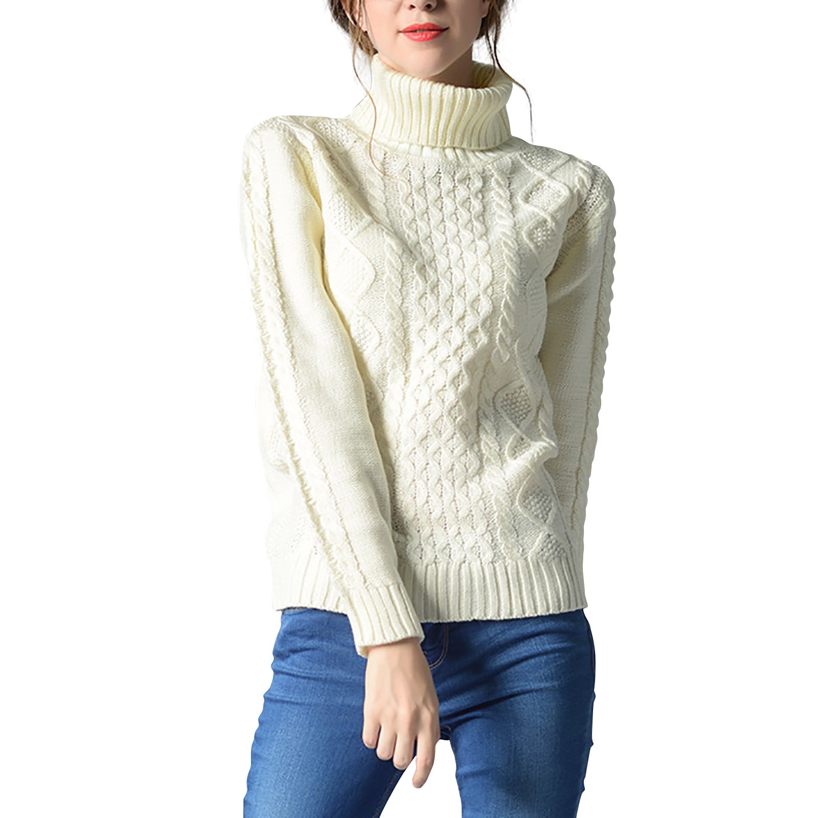 Fulijie Cream Color Cotton Womens Turtleneck,Cream Colored Turtlenecks ...