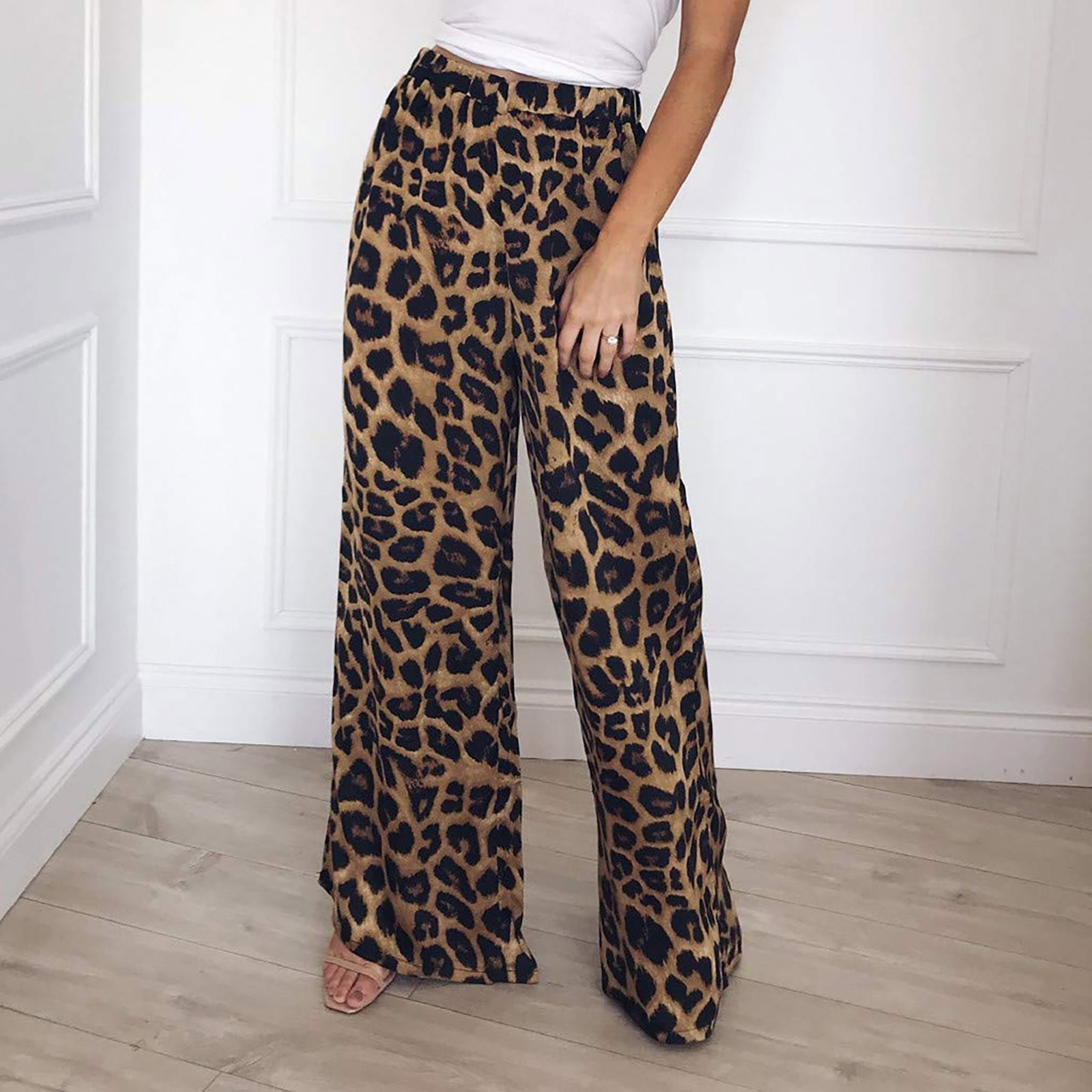 Fulijie Solid Color Flowy Trousers Wide Leg Leisure Casual Pants for ...