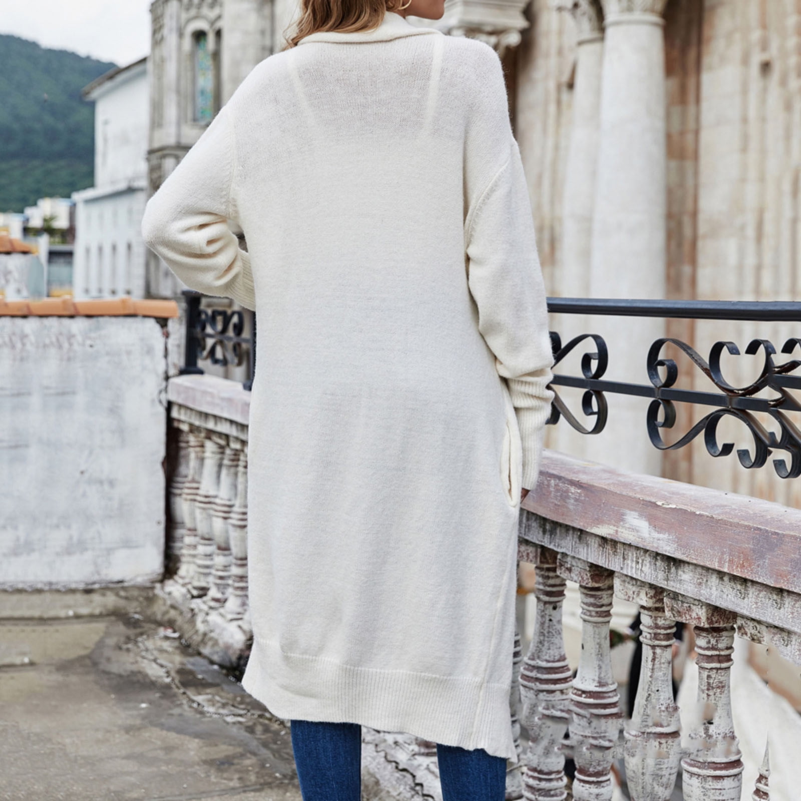 Fulijie Solid Open Front Maxi Long Knitted Cardigan Sweater For Women ...