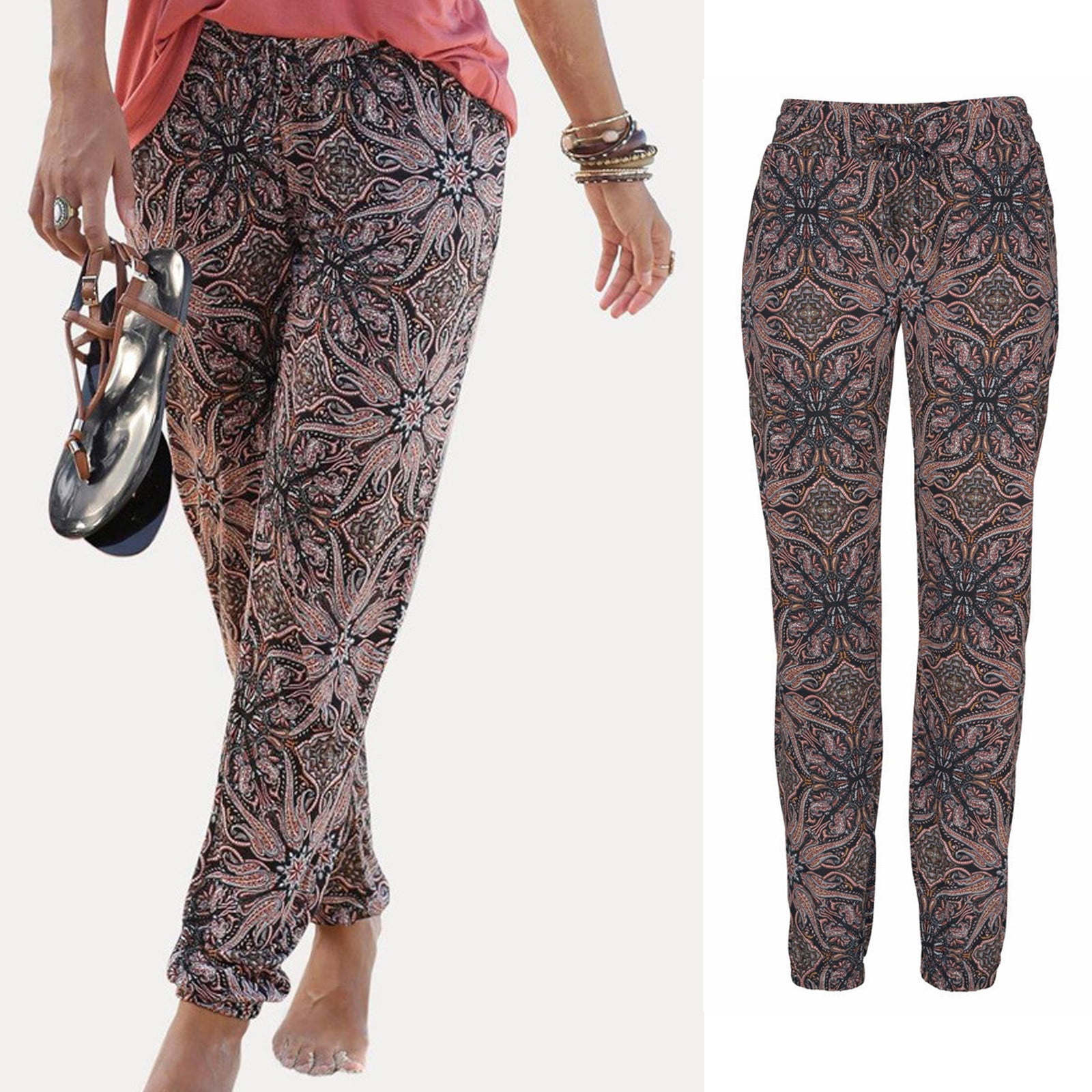 Fulijie Womens Pants Women High Waist Printing Easy Trousers Long Pants