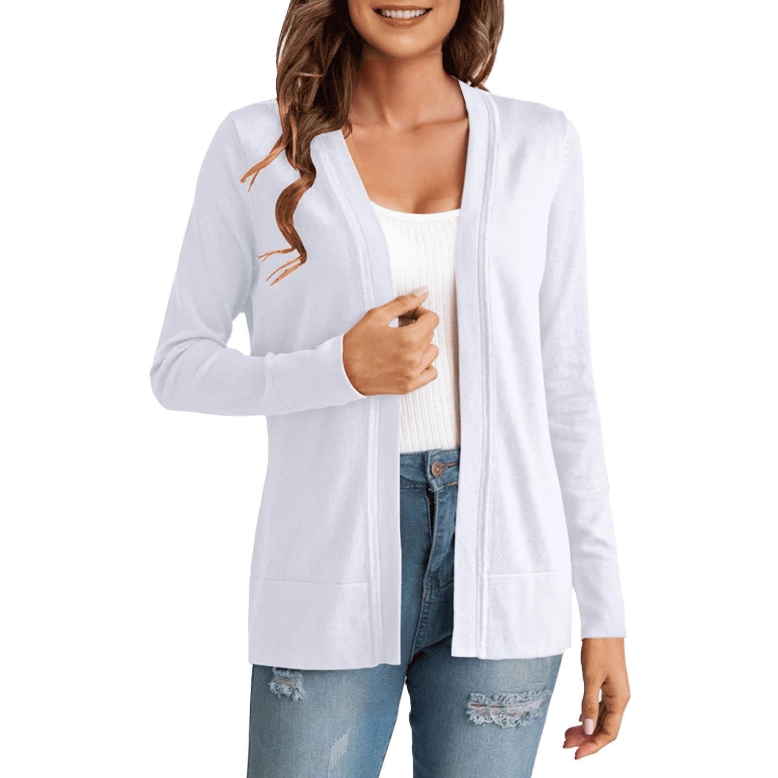 Fulijie Womens Sweaters Womens Solid Color Long Sleeved Buttonless