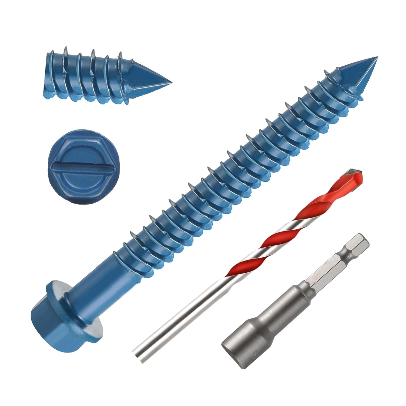 Fuliko 1/4" x 2-1/4" Concrete Fasteners, 50 Pieces Blue Hex Washer ...