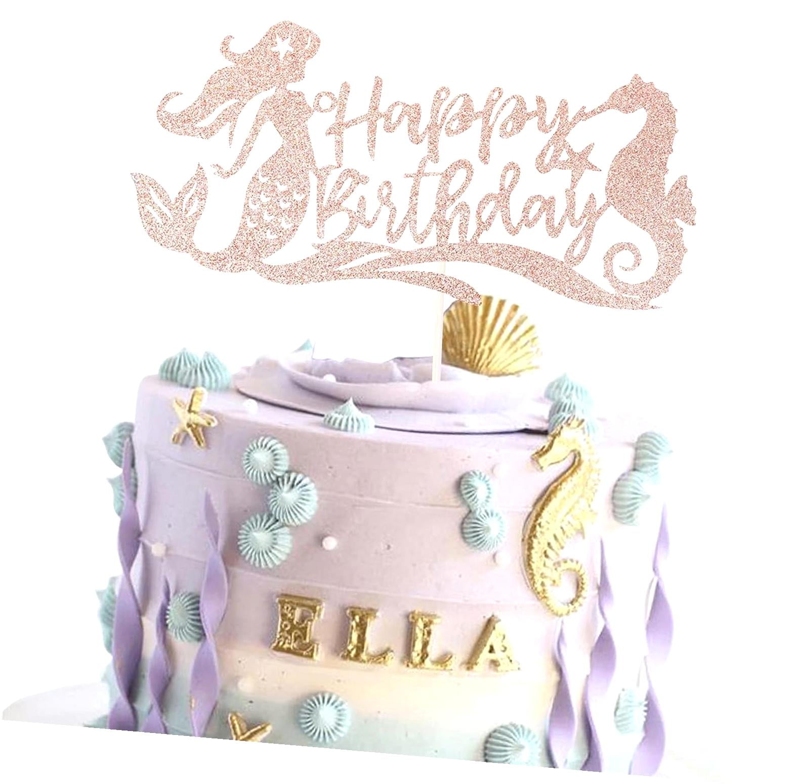 Fuliko 1 Piece Glittery Seahorse Rose Under the Sea Theme Birthday Cake ...
