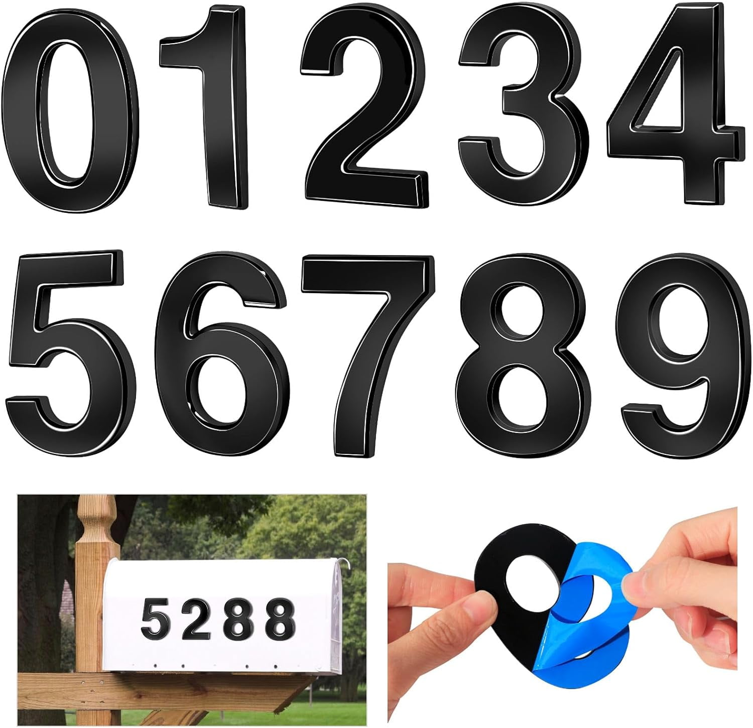 Fuliko 10 Pieces 2.76 Inch House Numbers 0-9, Self-adhesive 3D Mailbox ...