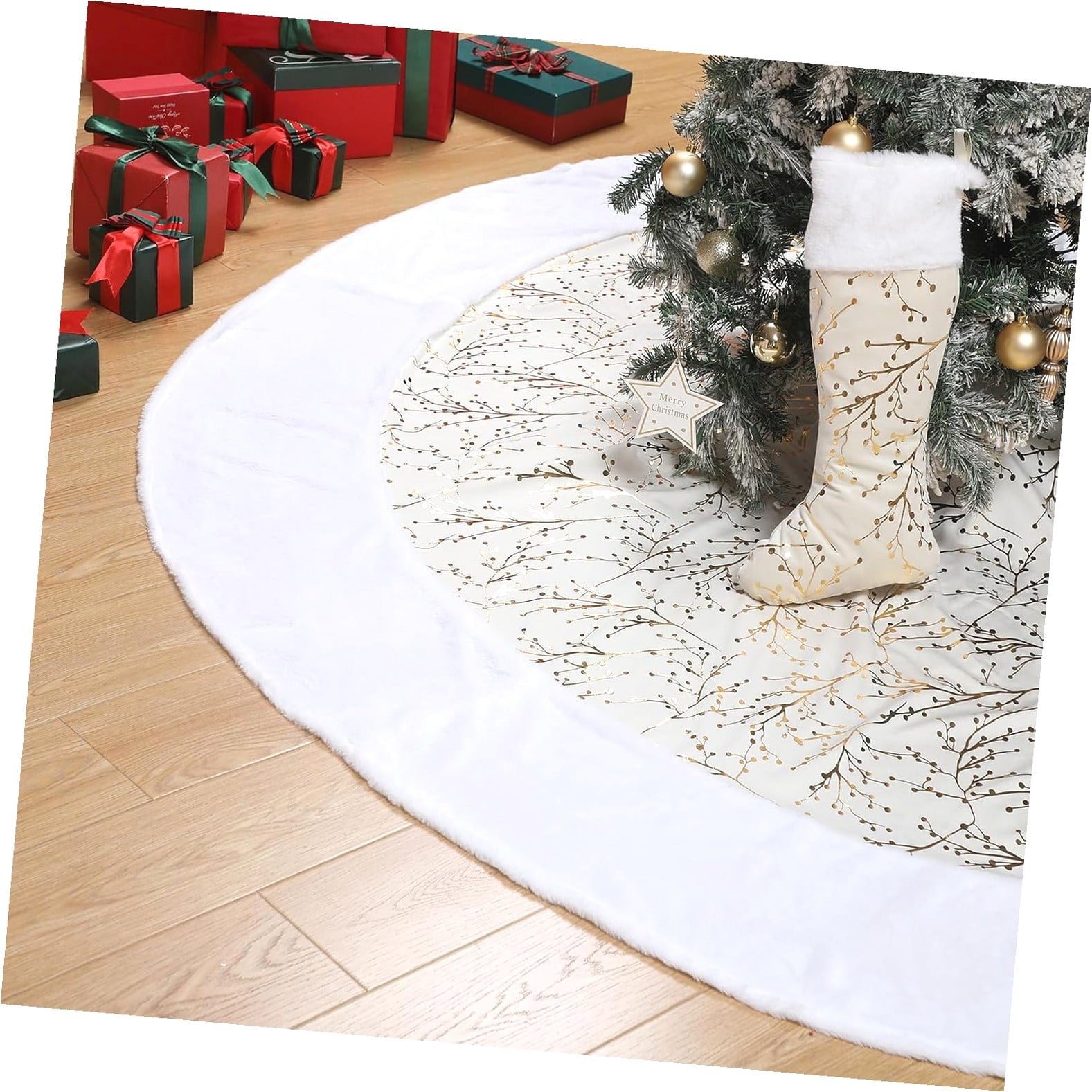 Fuliko 100 Inch Large Christmas Tree Skirt with Christmas Stocking ...