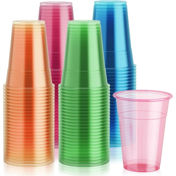 Fuliko 100 Pack 16 oz Plastic Cups, Neon Glowing Plastic Party Cups, Assorted Neon Colors for ...