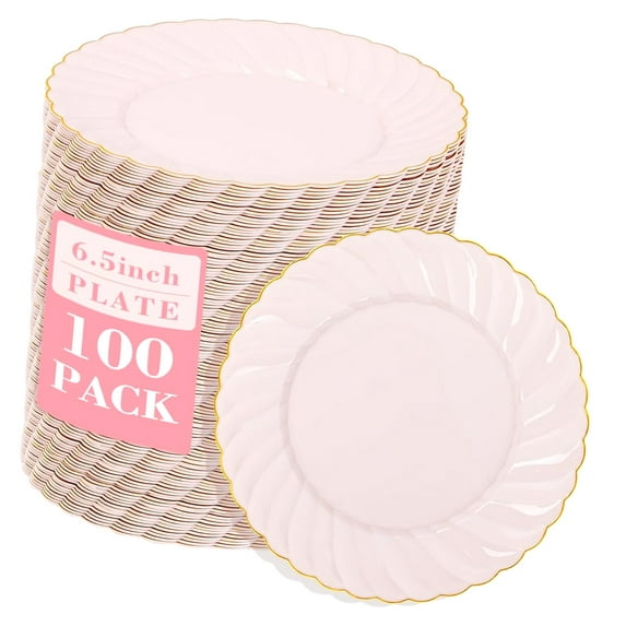 Fuliko 100 Pack Scalloped Plastic Plates 6.5 Inch Plates for Dessert at ...