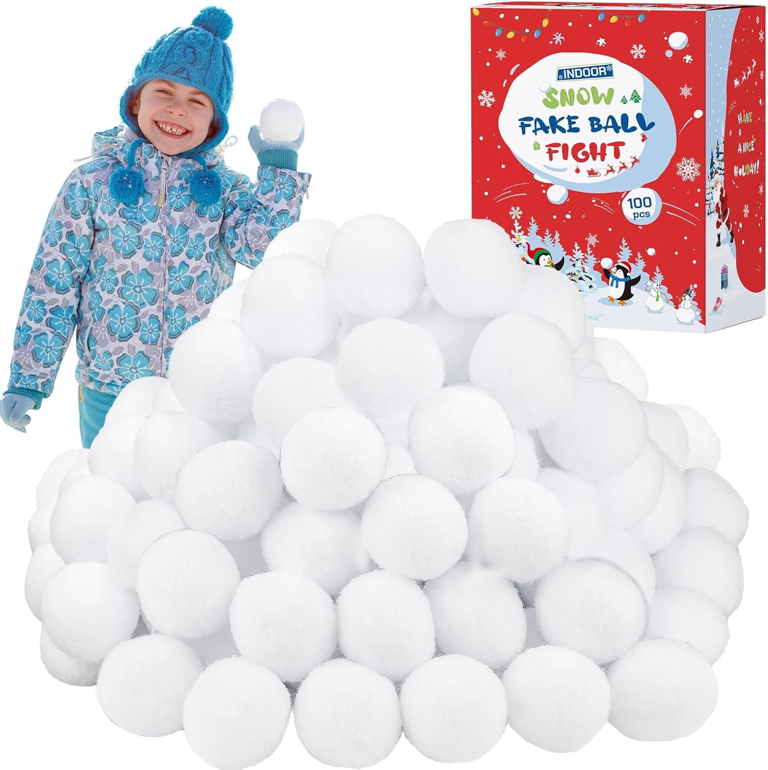 Fuliko 100 Pack Snowballs 2 Inch Artificial Snow Fight Set Realistic ...