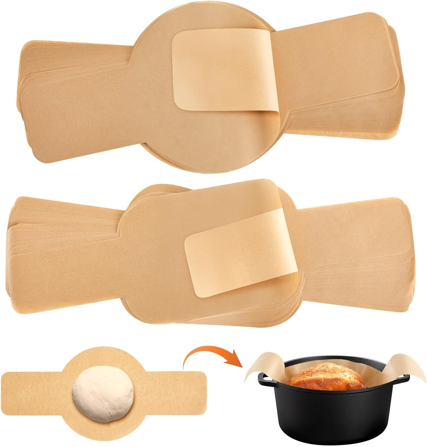 Fuliko 100 Pieces Bread Sling, Dutch Oven Liner, Pre-Cut Parchment ...