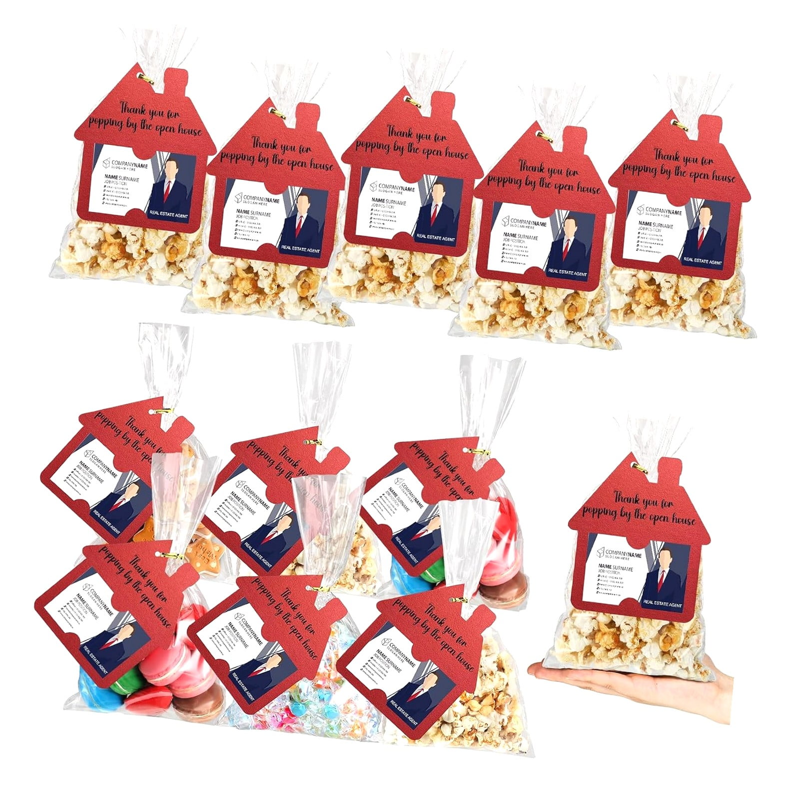 Fuliko 100 Set Open House Popcorn Bag with Tag Estate Agent Thanks Tag ...