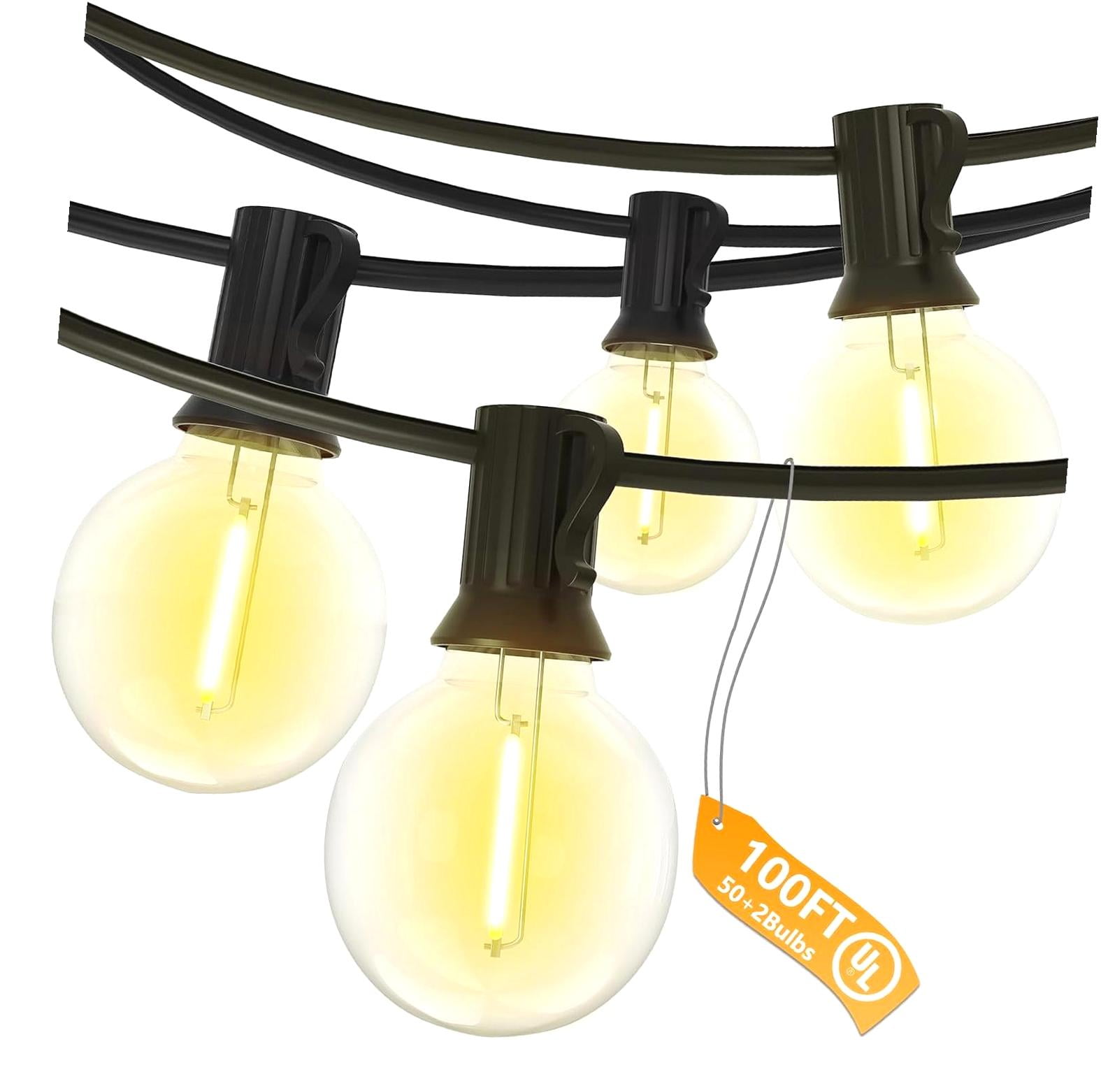 Fuliko 100Ft String Lights G40 String Lights with 52 Dimmable Bulbs for ...