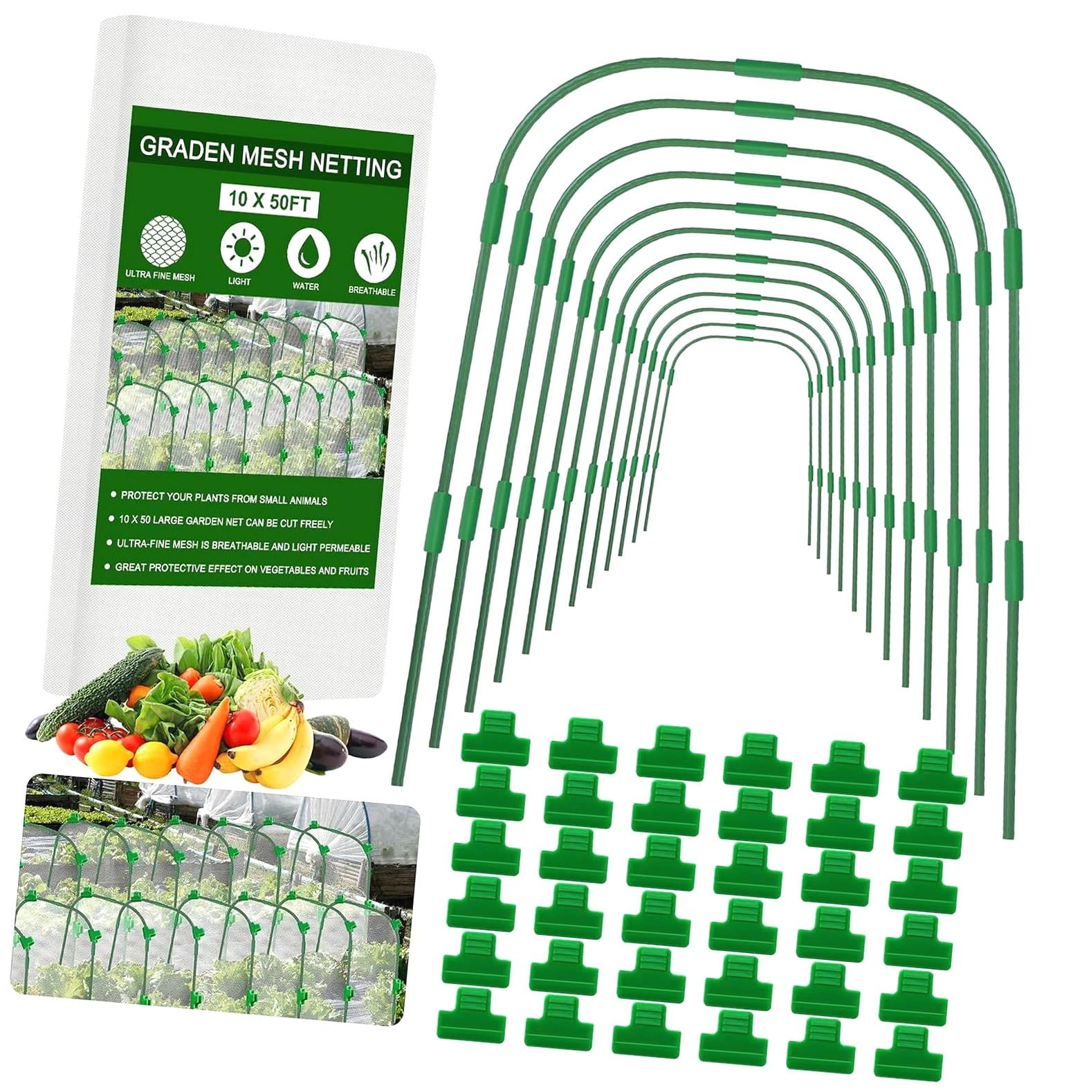 Fuliko 10x50ft Garden Mesh Netting Kit with Hoops and Clips, Ultra Fine ...